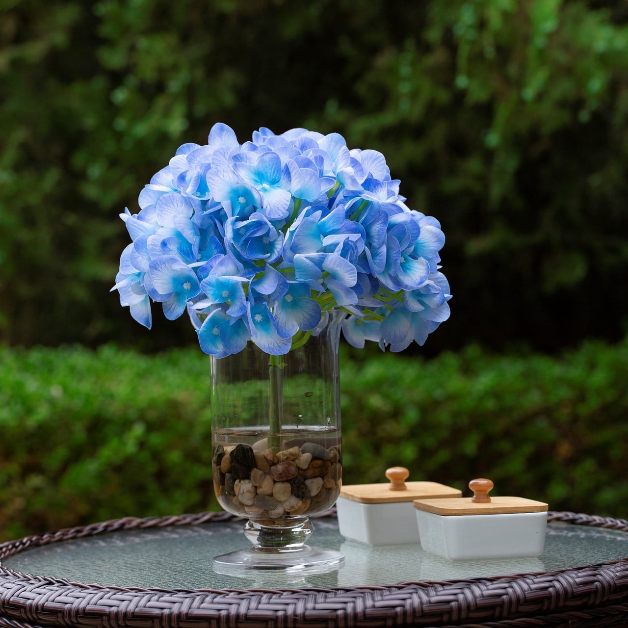 ENOVA FLORAL Real Touch Hydrangea Artificial Flowers in Glass Vase with ...