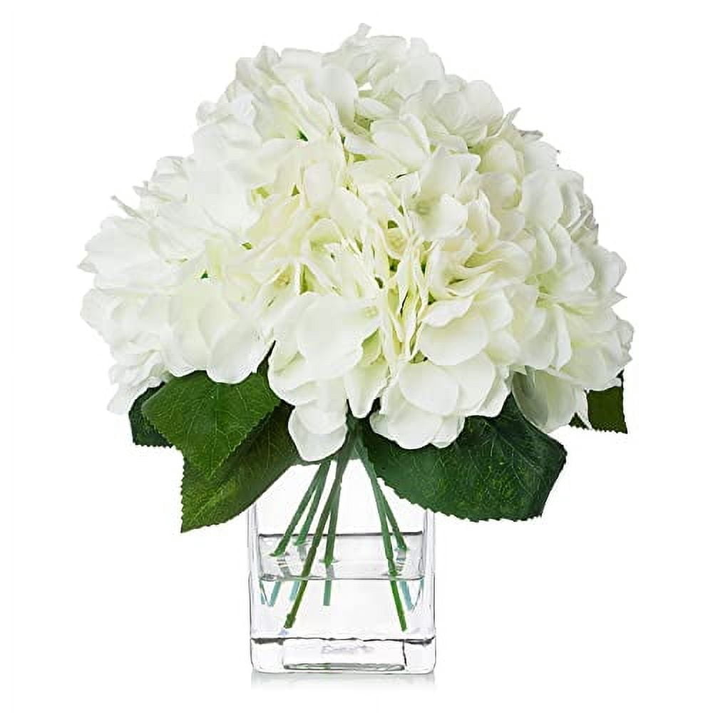 ENOVA FLORAL Silk Hydrangea Artificial Flowers with Vase, Silk Flower ...