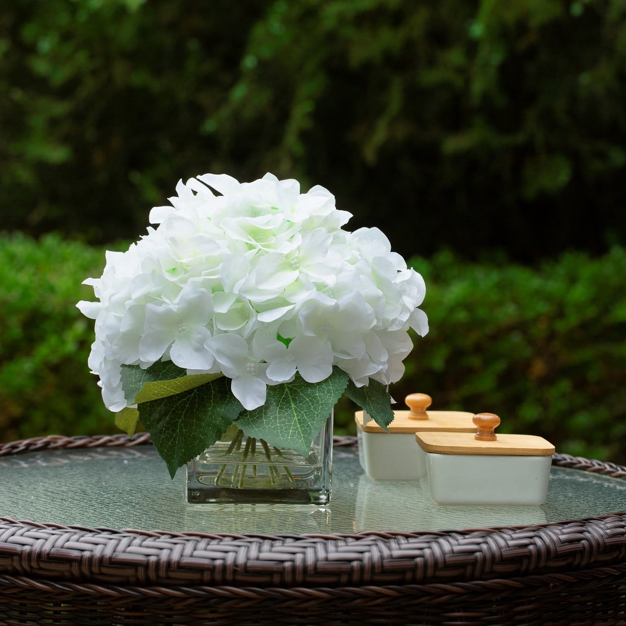 ENOVA FLORAL Silk Hydrangea Artificial Flowers in Vase with Faux Water ...