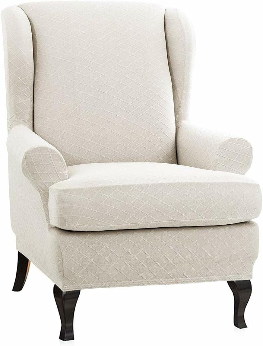 ENOVA FLORAL Wing Chair Slipcovers Couch Covers, Soft Rhombus Jacquard ...