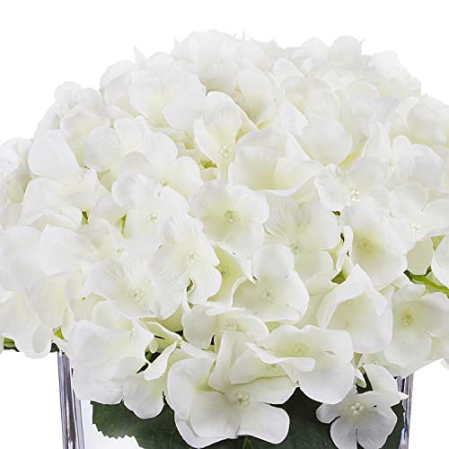 ENOVA HOME Artificial Hydrangea Silk Flowers Arrangements in Glass Vase ...