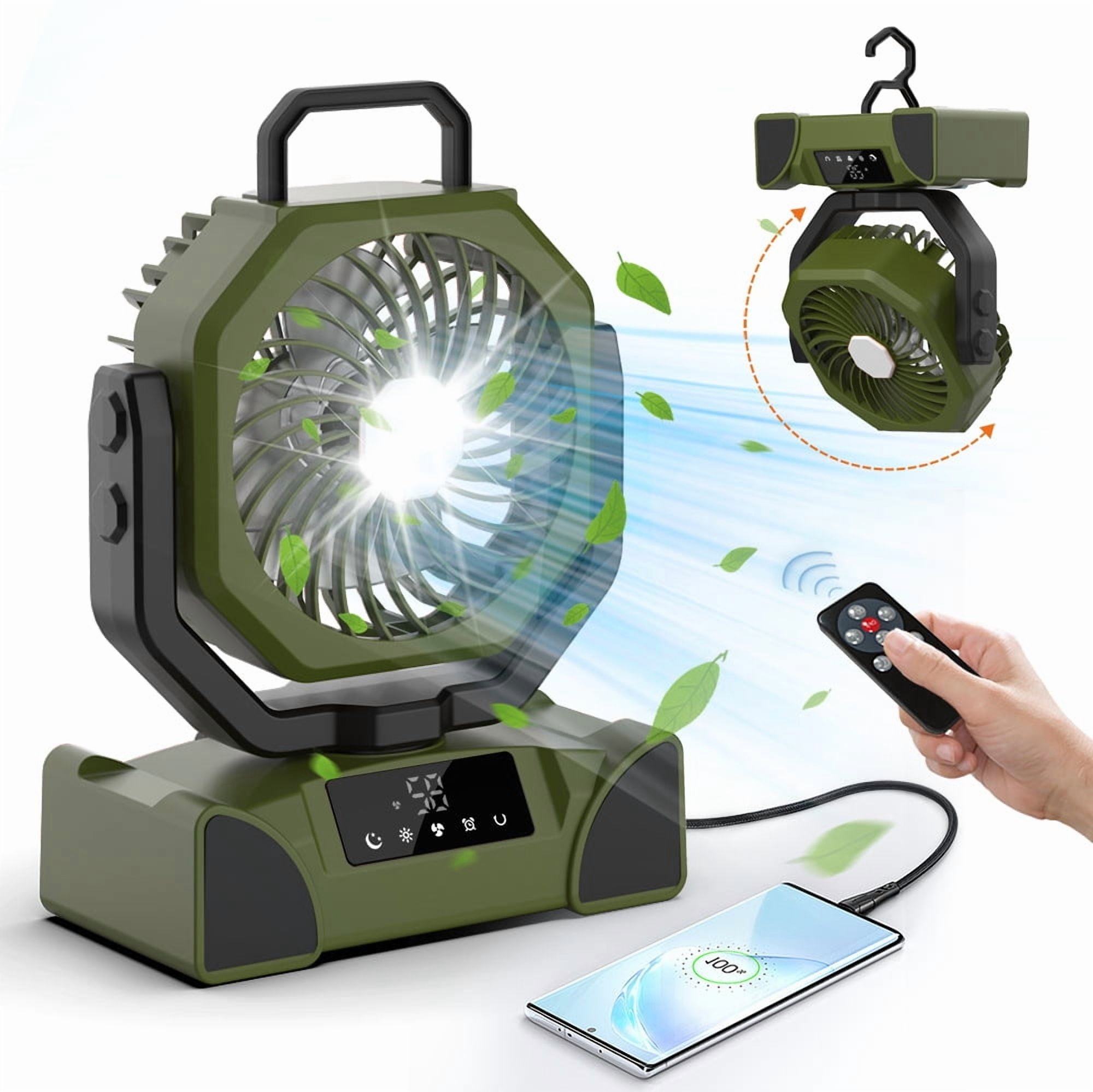 ENQIZ 3-in-1 Camping Fan - 20000mAh Portable Fan with LED Light ...