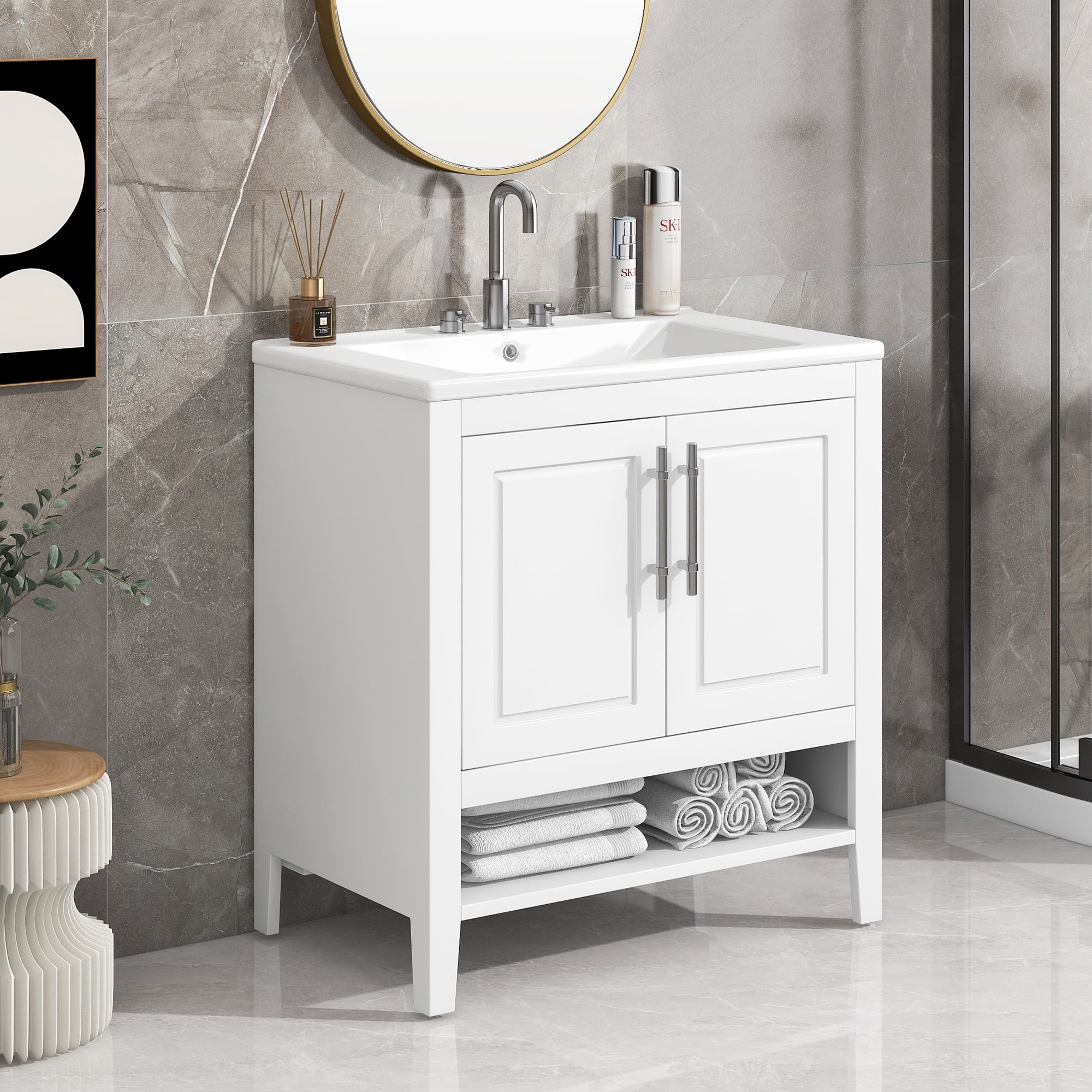 ENSHUI 30" Bathroom Vanity with Sink, Modern Bathroom Cabinet with Soft ...