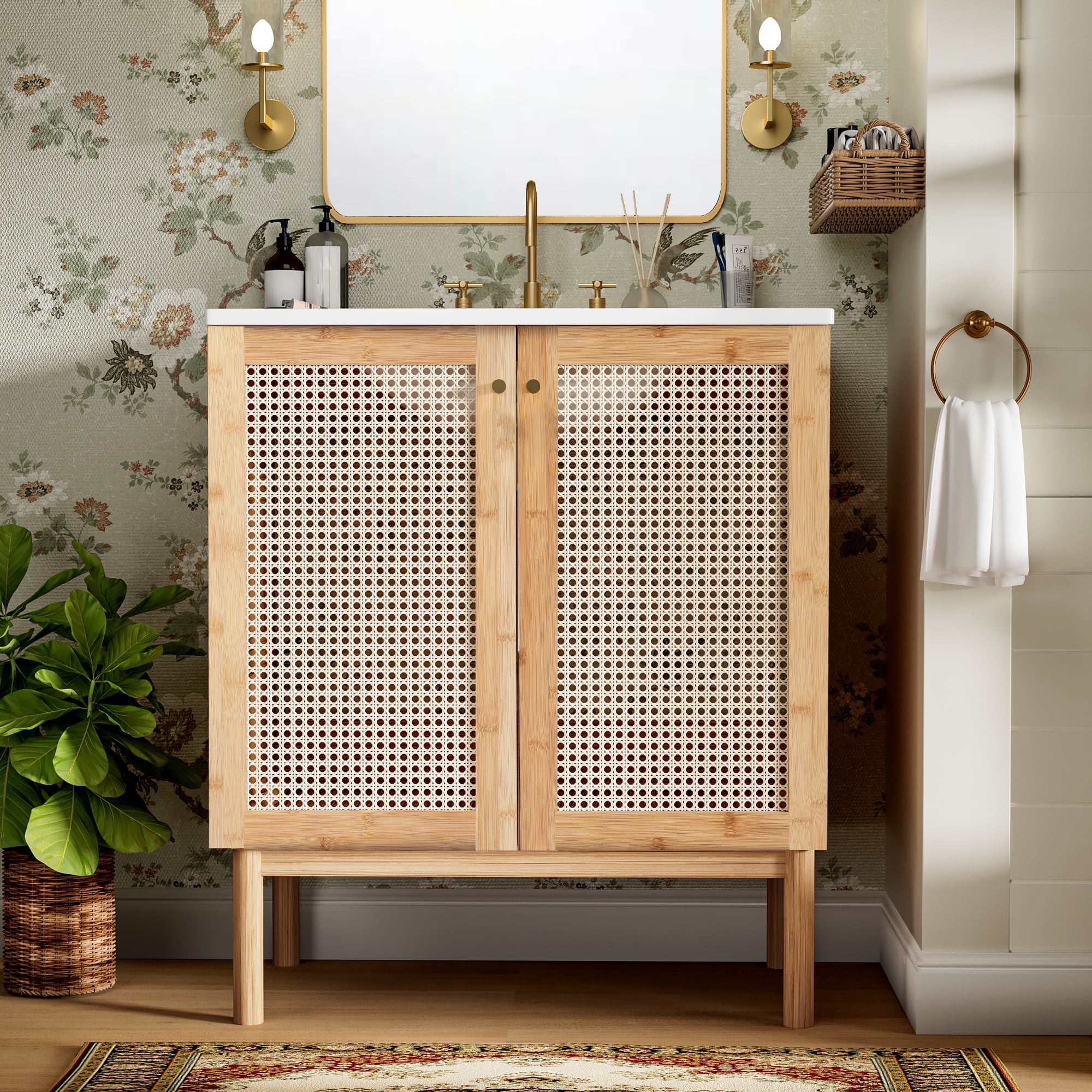 ENSHUI 30" Modern Natural Wood Bathroom Vanity with Sink Combo, Elegant ...