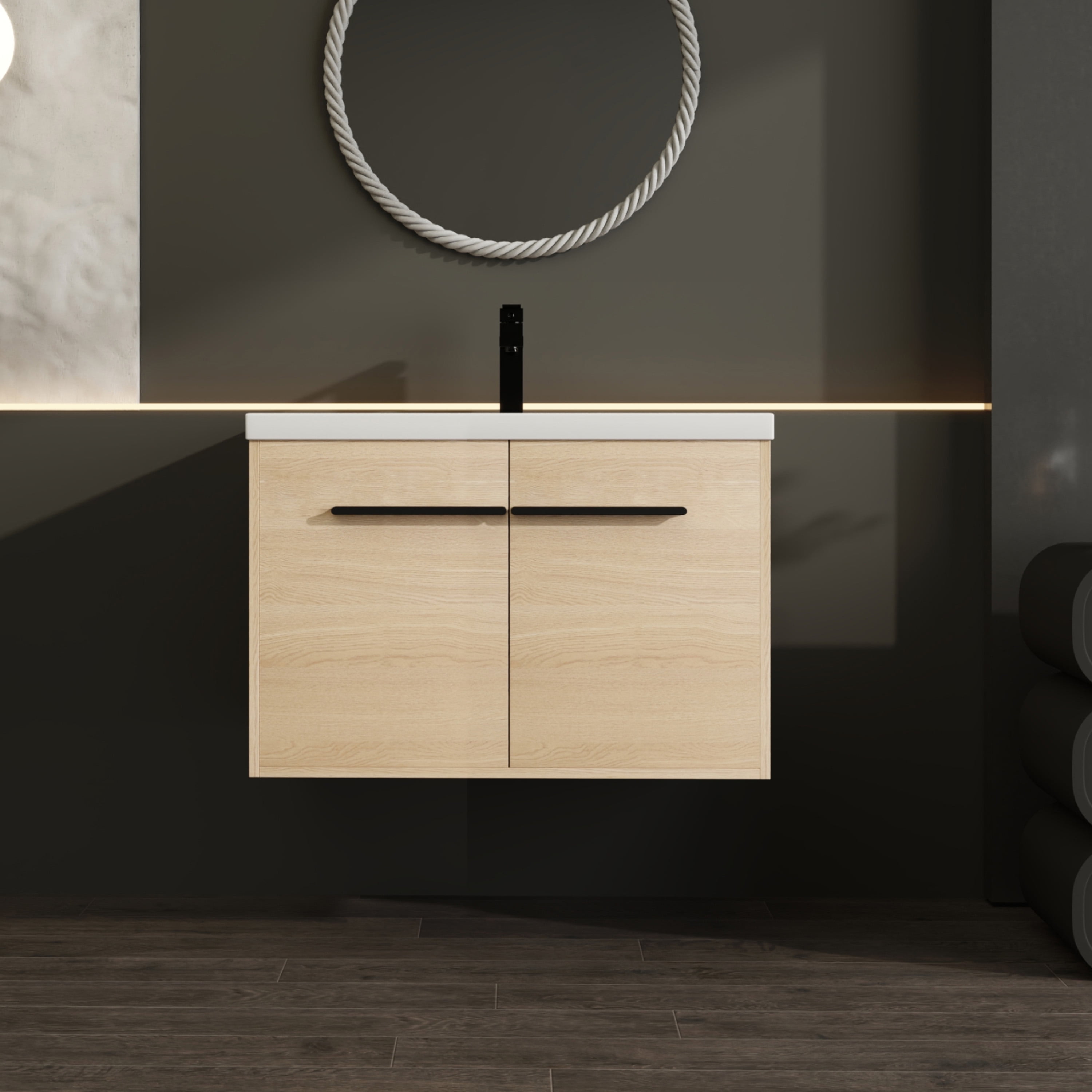 ENSHUI 30" Wall-Mount Bathroom Vanity with Resin Sink, Walnut Wood ...