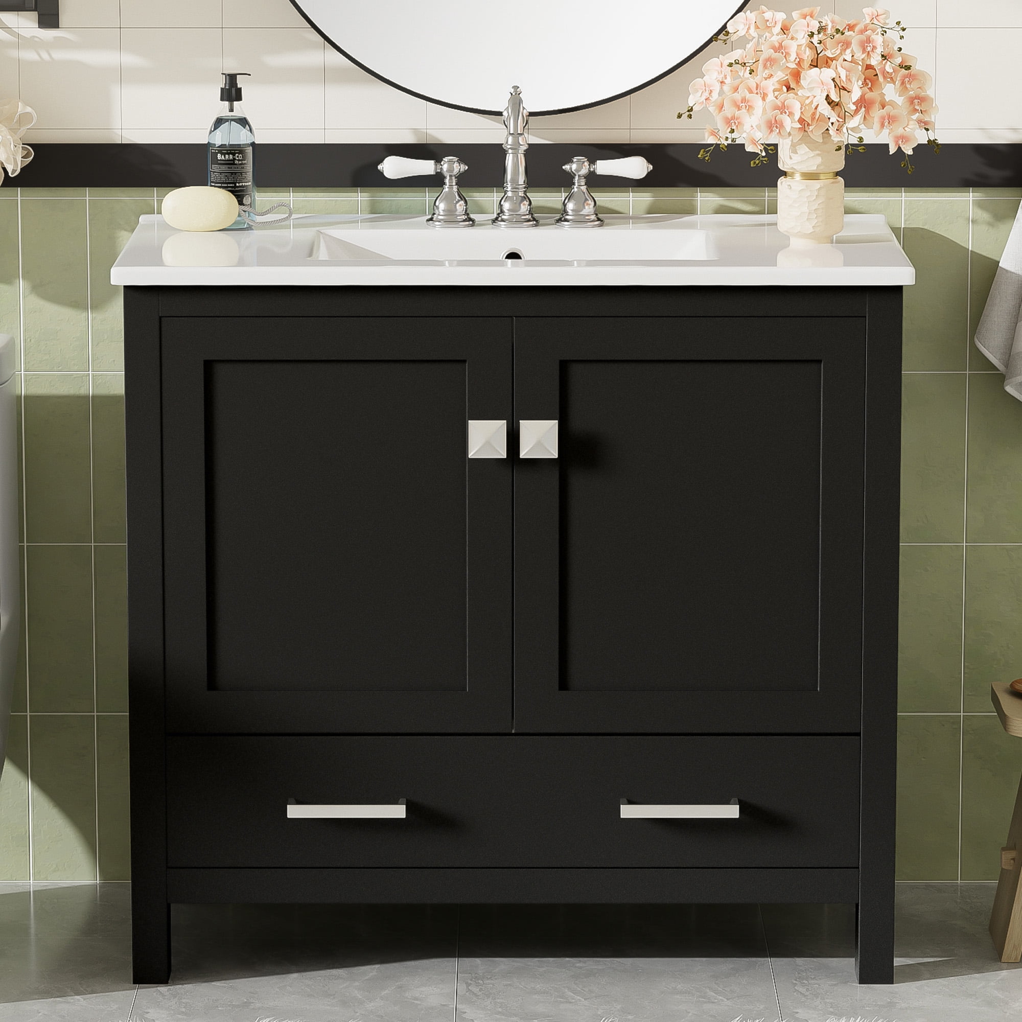 ENSHUI 36" Bathroom Vanity with Sink, Solid Wood Floor Standing ...