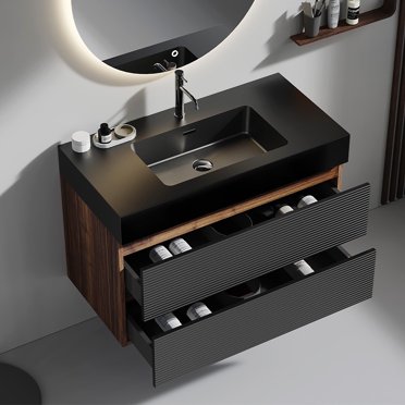 WindBay Wall Mount Floating Bathroom Vanity Sink Set. Dark Brown Vanity ...