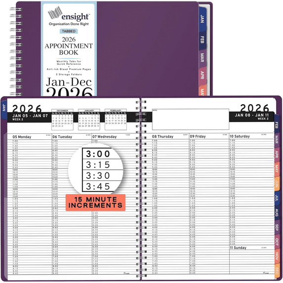 ensight, Appointment Book and Planner, 8.5" x 11" Purple 2026 Schedule ...