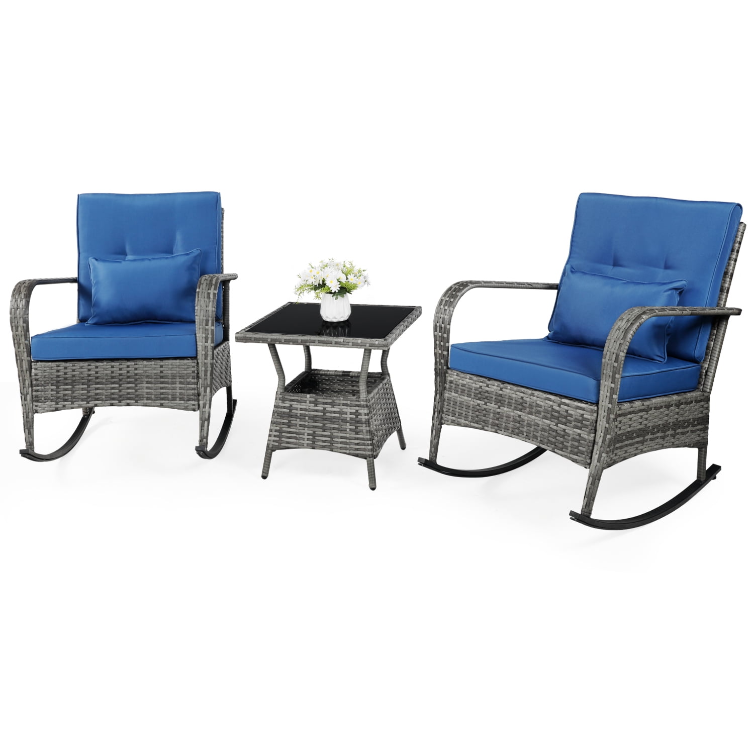 ENSTVER 3 Pieces Patio PE Rattan Conversation Chair Set, Outdoor ...