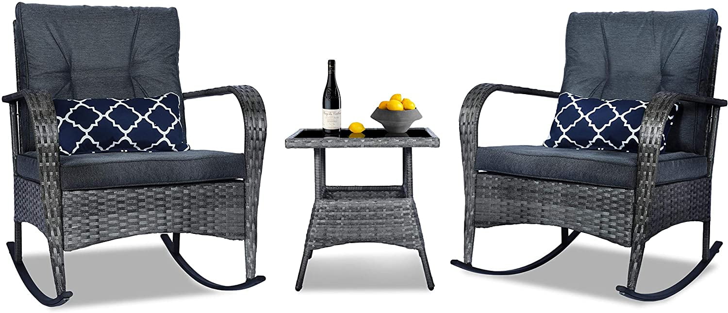 ENSTVER 3 Pieces Patio PE Rattan Conversation Chair Set, Outdoor ...