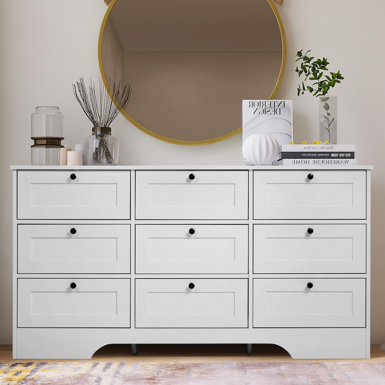 ENSTVER Adult Upright Dresser with Extra Deep 9 Drawers, Modern Wide ...