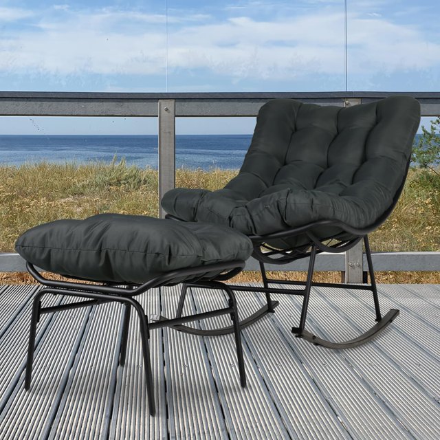 ENSTVER Outdoor Furniture Rockers, Patio Garden Rocking Chair Set with ...