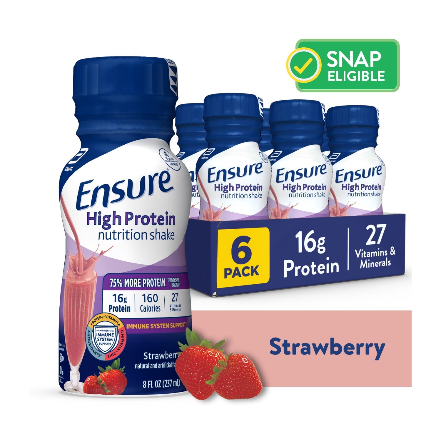 Ensure High Protein Nutrition Shake, Strawberry, Ready To Drink, 8 fl ...