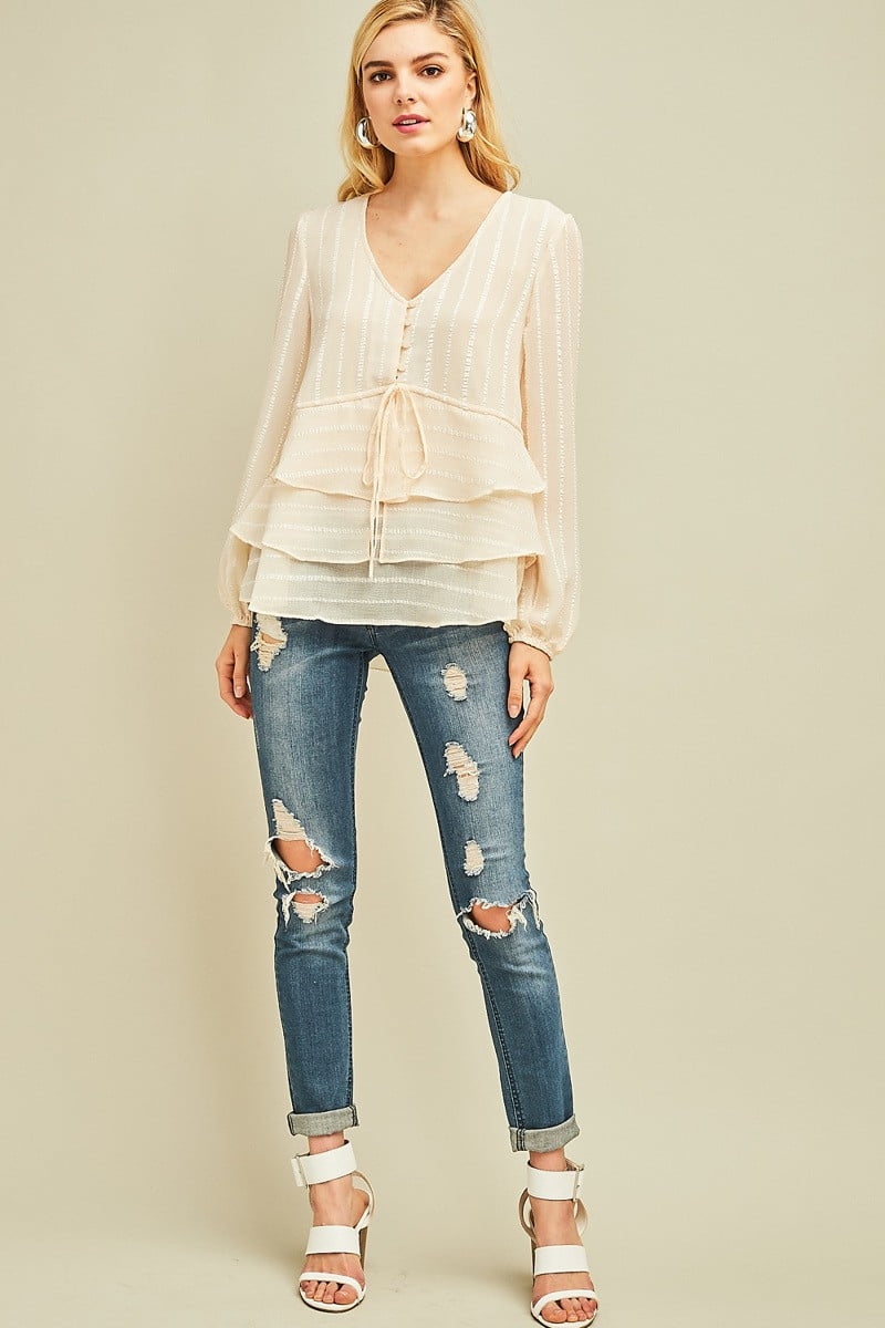 ENTRO Striped Peplum Top Featuring a Ruffled Hem - Walmart.com