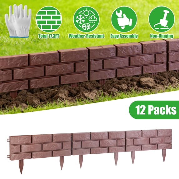 ENTU 12PCS Stone Effect Garden Edging Flexible Landscape Border Fence ...