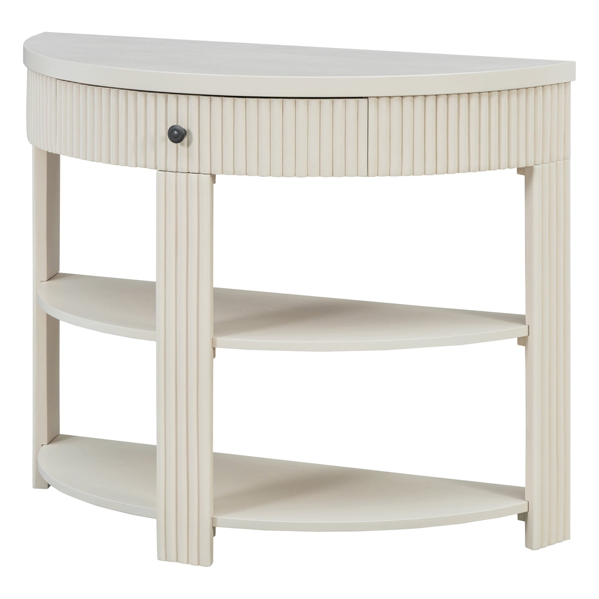 ENTU Cream Fluted Half‑Moon Console Table with Drawer and 2 Open ...