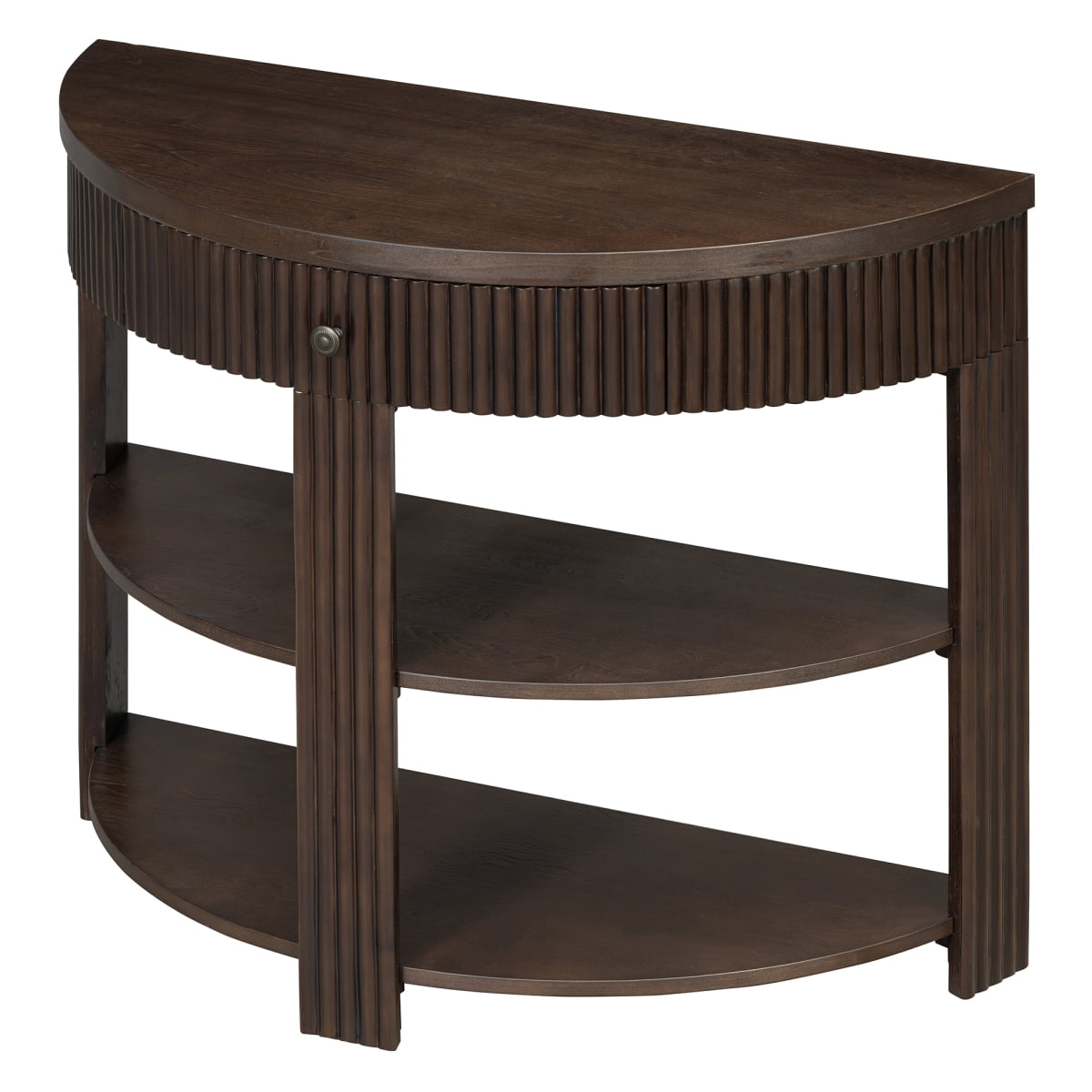 ENTU Espresso Fluted Half‑Moon Console Table with Drawer and 2 Open ...