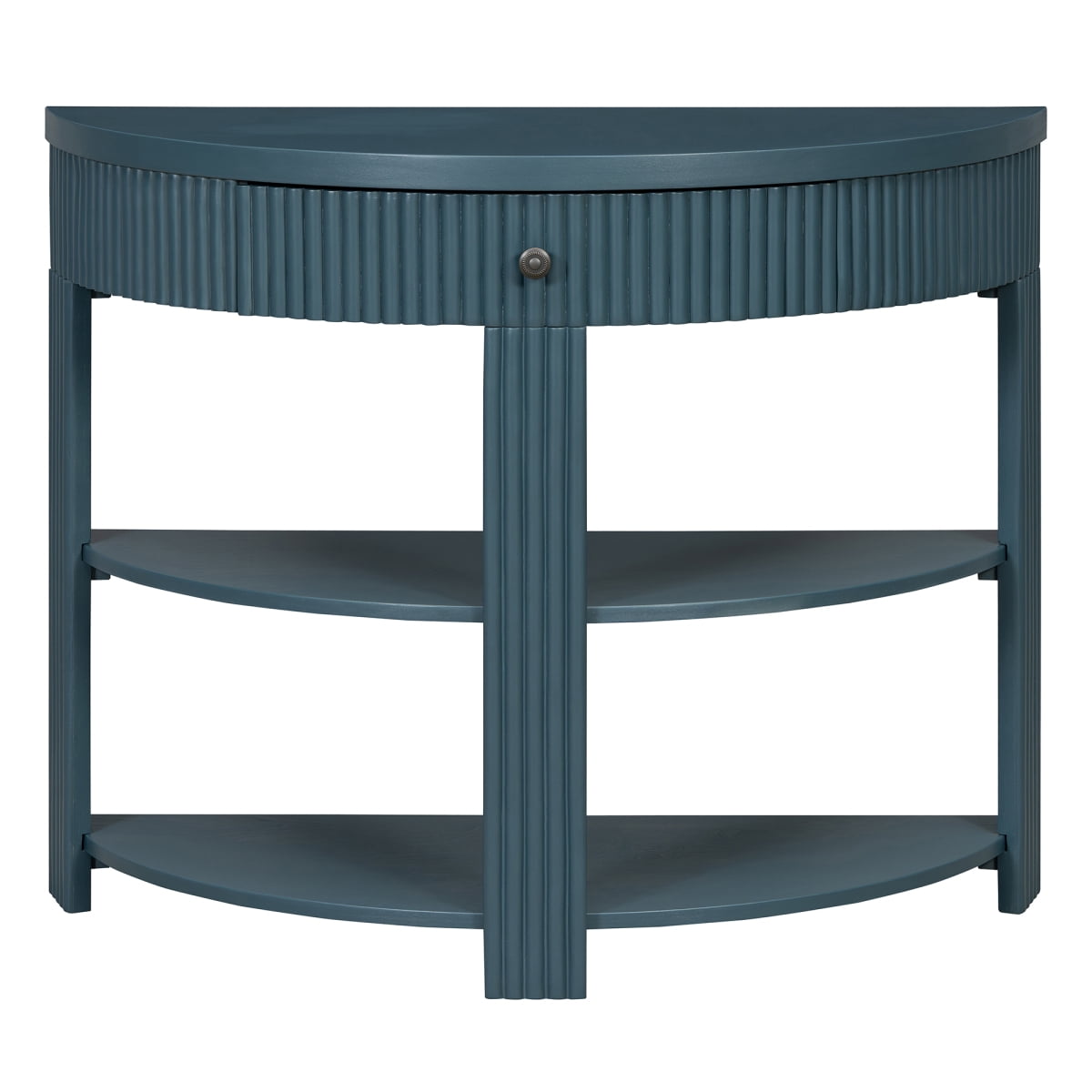 ENTU Navy Fluted Half‑Moon Console Table with Drawer and 2 Open Shelves ...