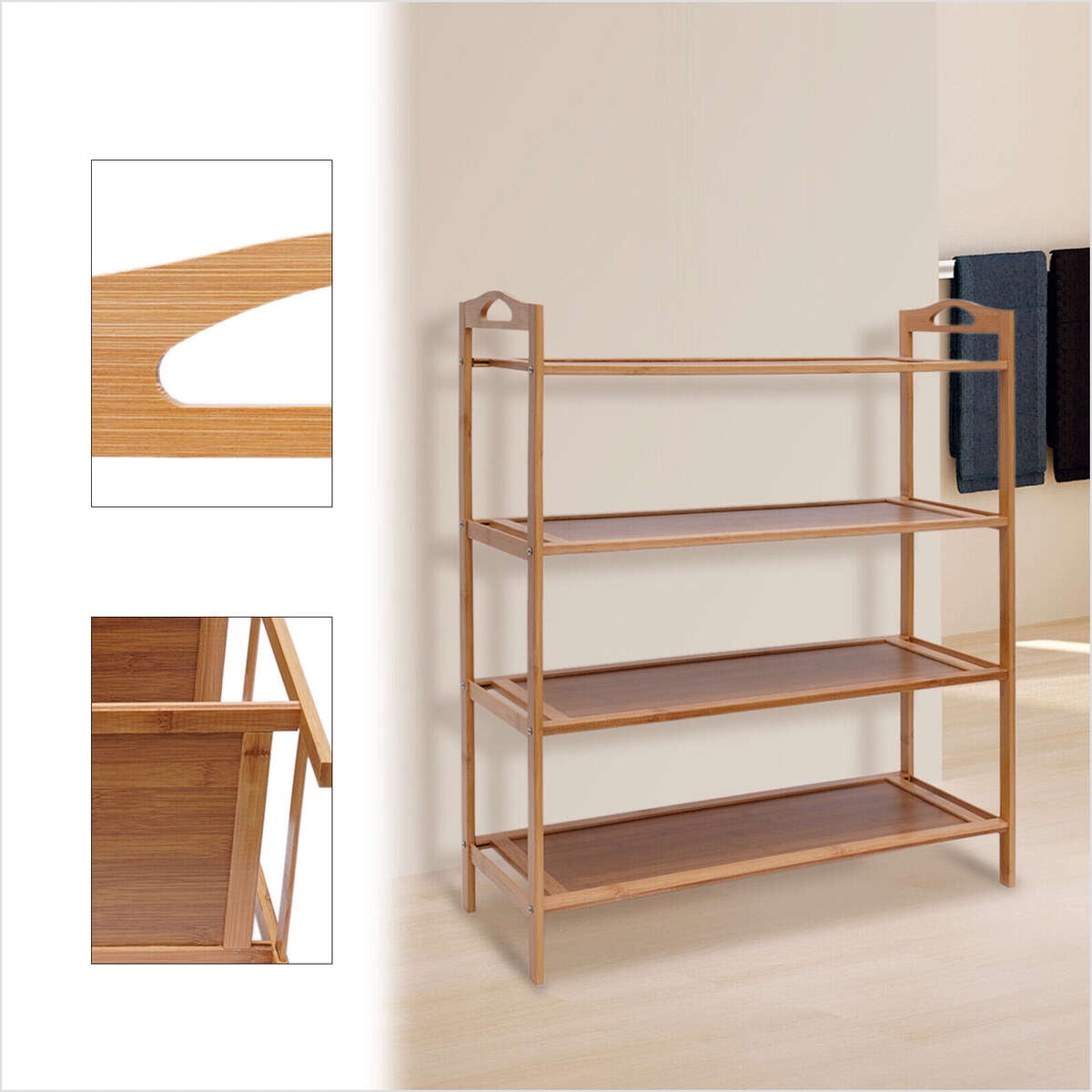 ENTtryway Storage Rack 4-Tier Wood Bamboo Shoe Organizer Shelf Home ...