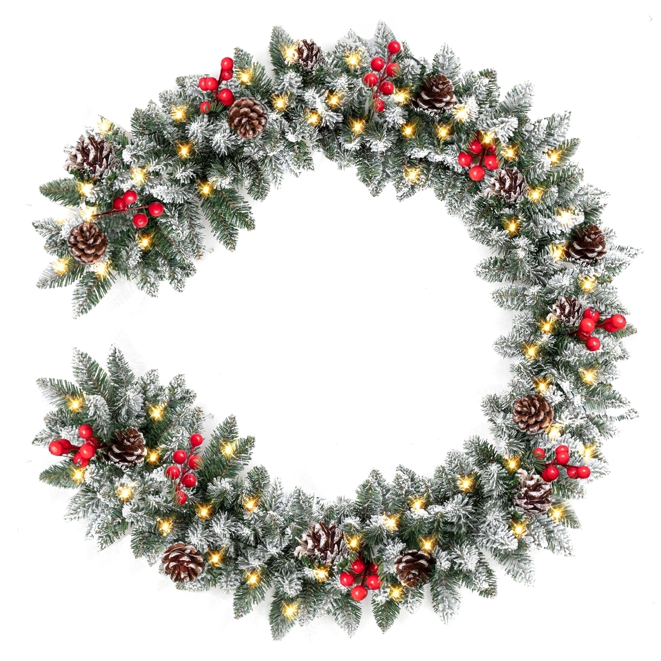 ENVEN 9FT Pre-Lit Flocked Christmas Garland with Ornaments 50LED 8 ...