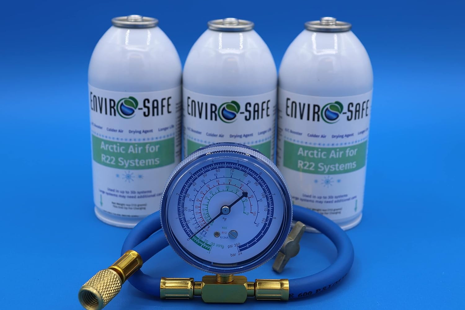 ENVIRO-SAFE Envirosafe 3 cans of Arctic Air for R22 and Brass gauge - Walmart.com