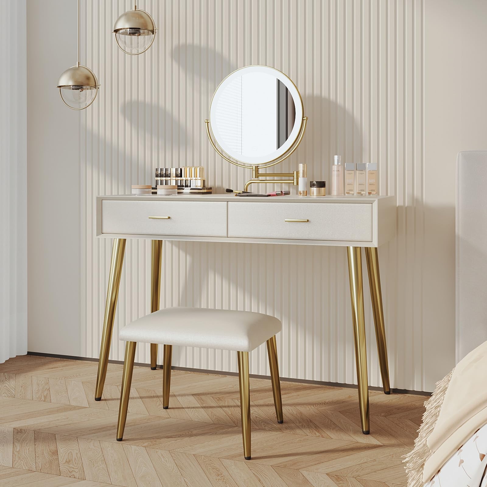 ENXING Makeup Vanity Set, Modern Vanity Desk with Mirror and Lights ...