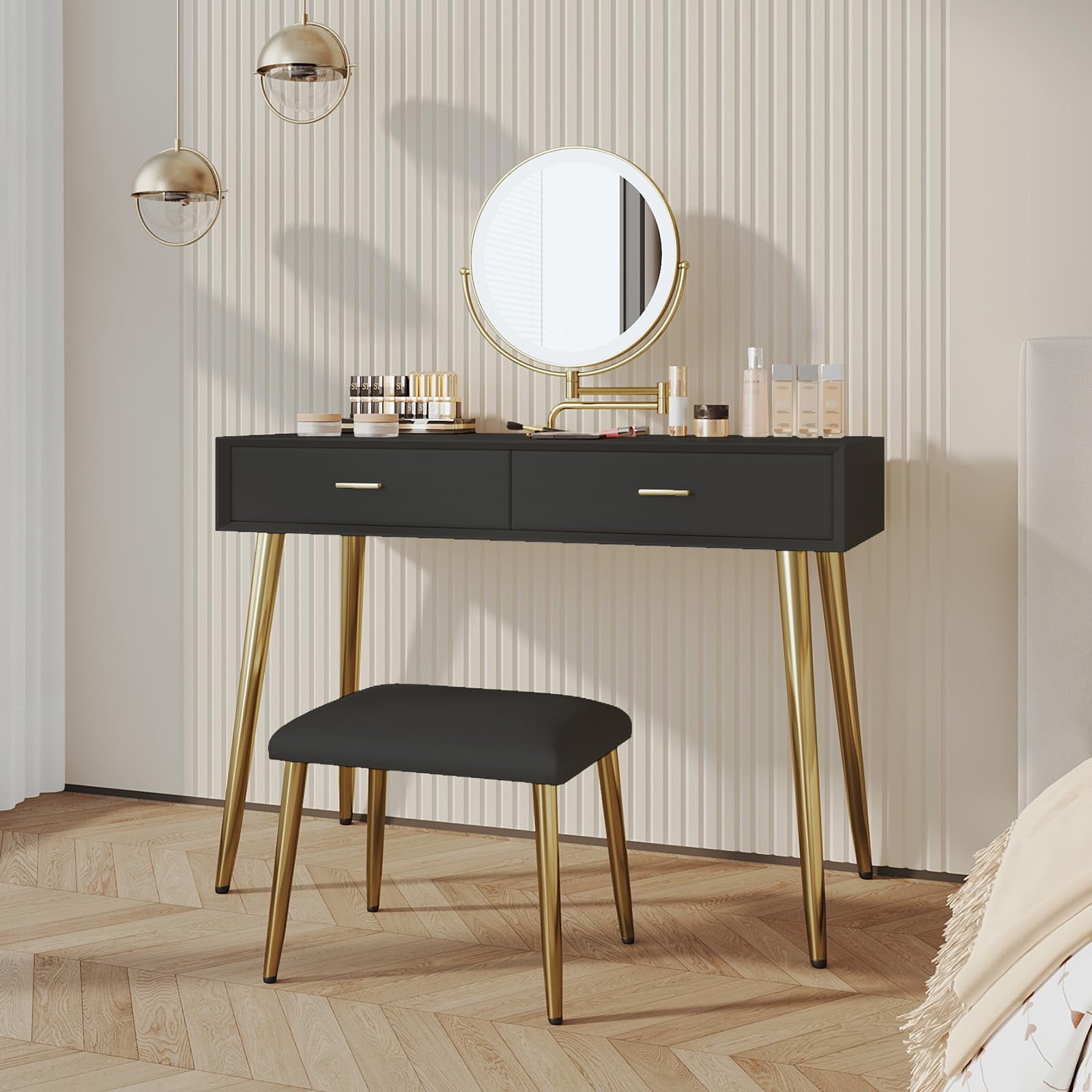 ENXING Makeup Vanity Set, Modern Vanity Desk with Mirror and Lights ...