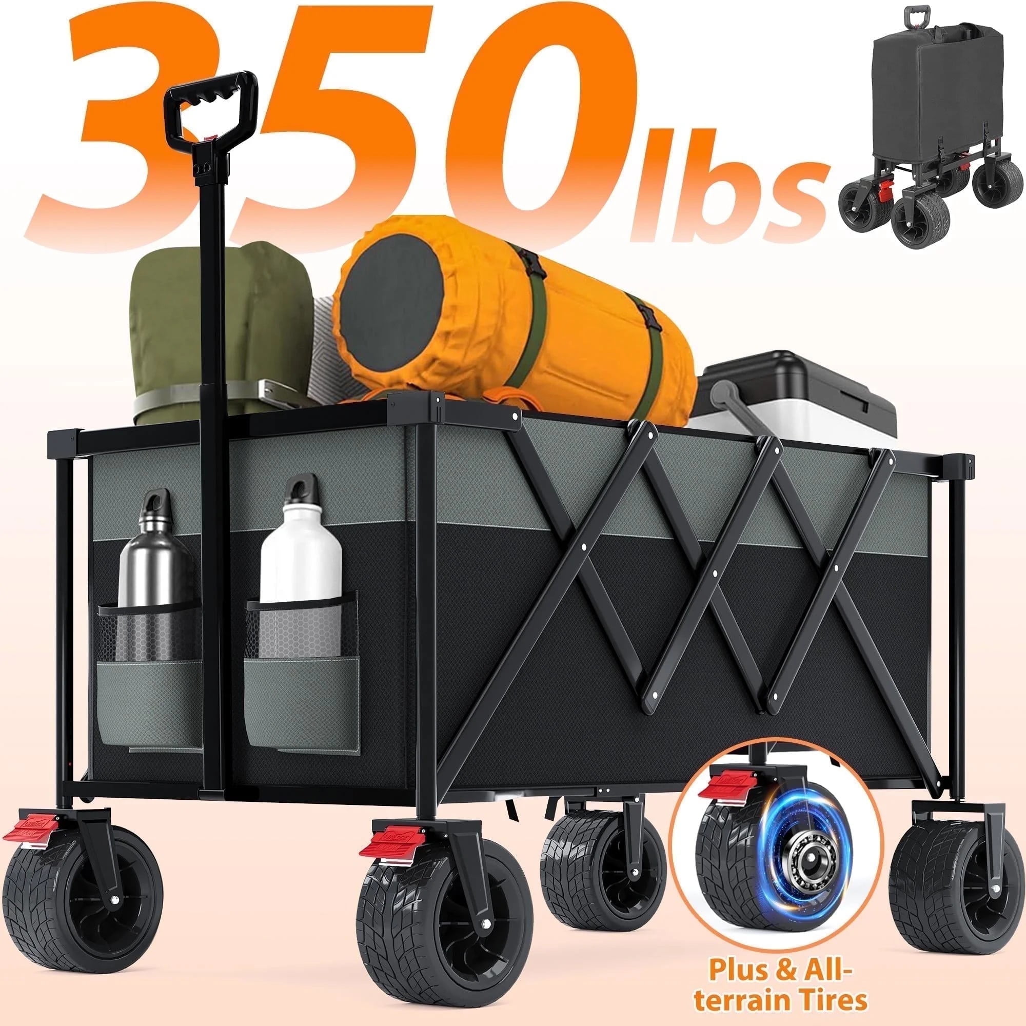 ENYOPRO 350LBS Collapsible Wagon Cart, Heavy Duty Foldable Beach Wagon ...