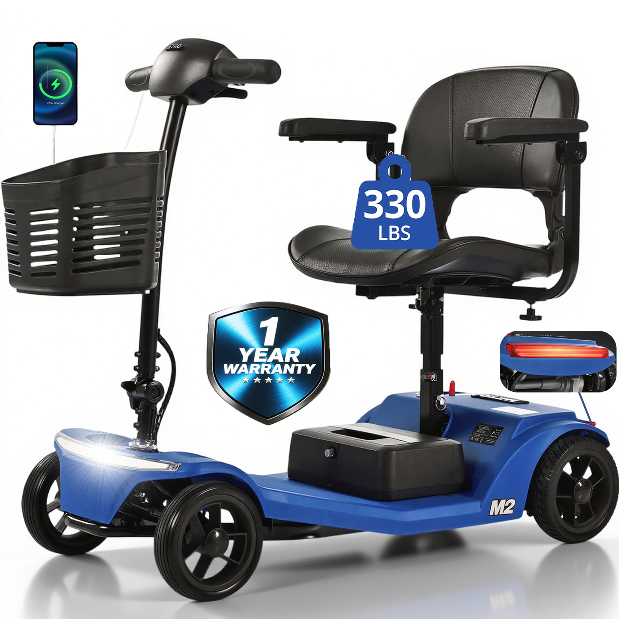 Enyopro 4 Wheel Electric Scooter for Seniors and Adults, Foldable ...