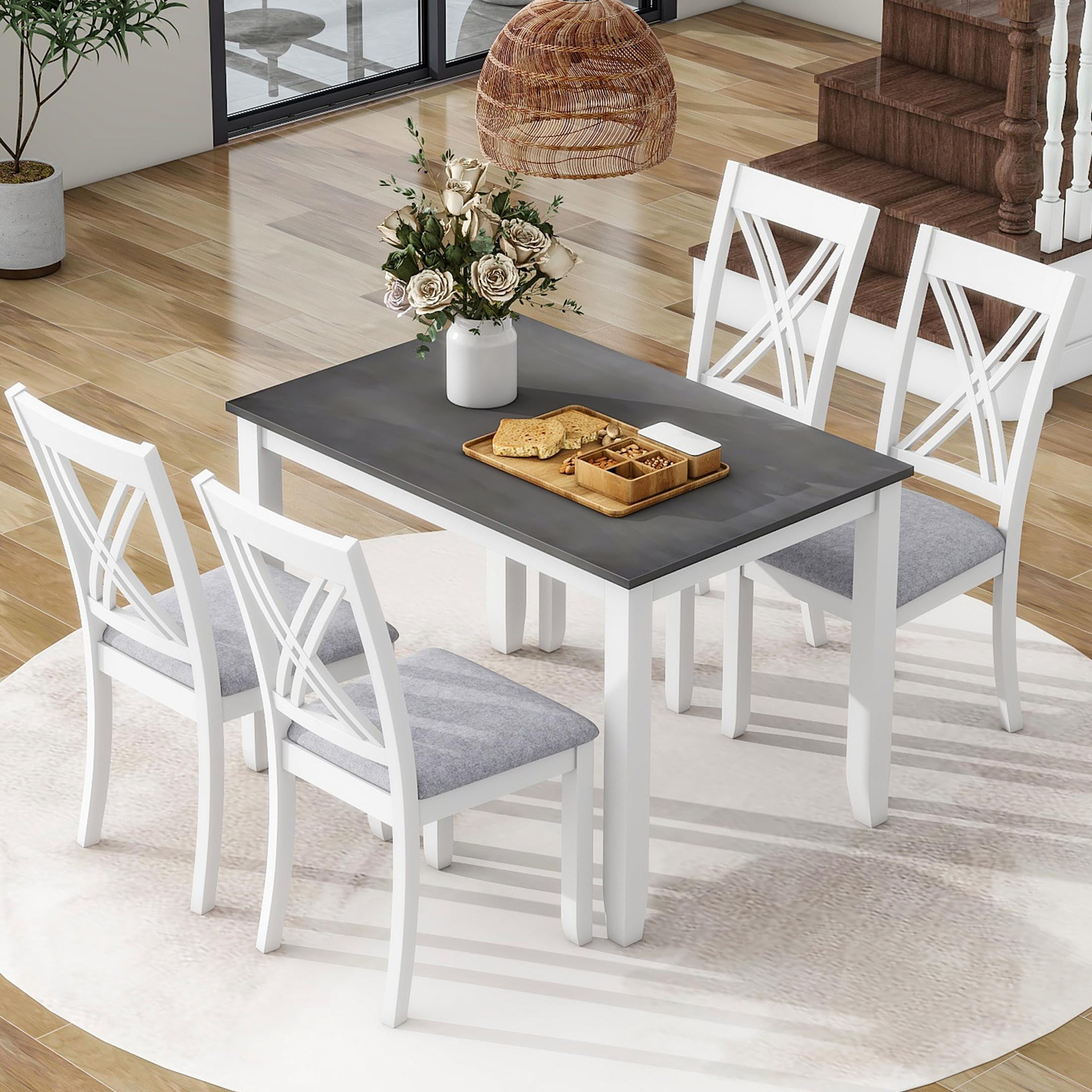 SESSLIFE Compact Dining Table Set for 4, Faux Marble Pattern, PU ...