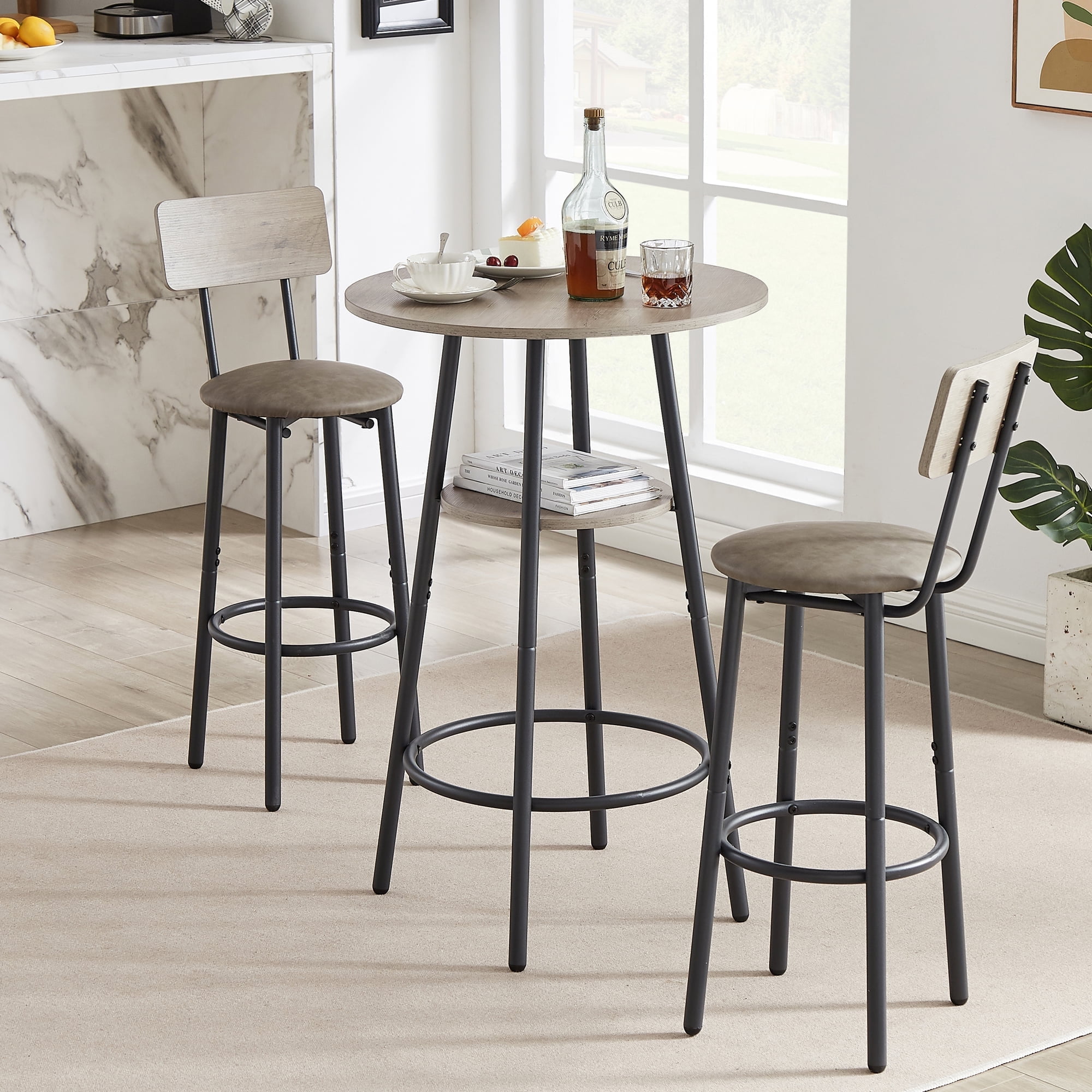 ENYOPRO Space Saving 3-Piece Bar Table Set, Bar Height Table Set with 2 ...