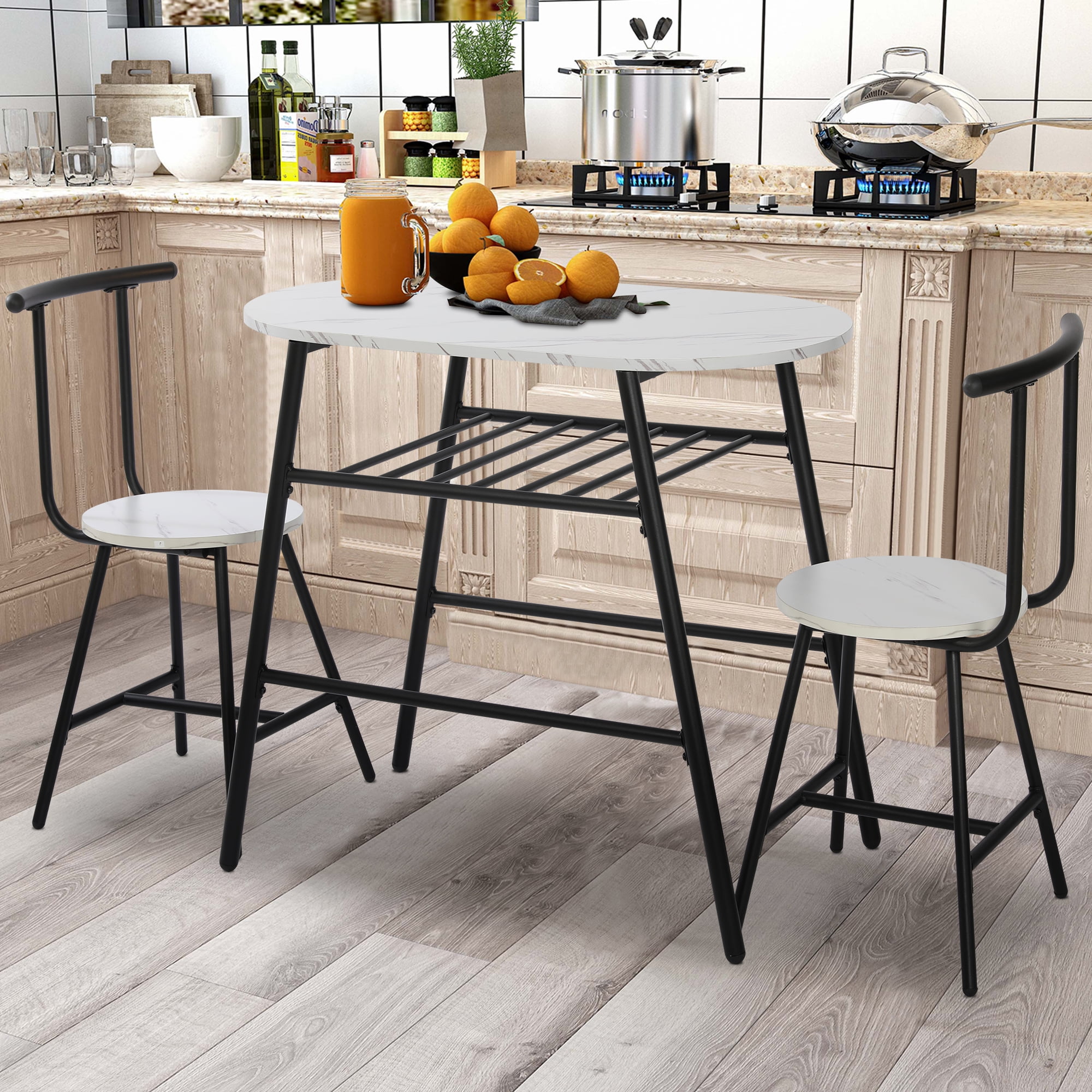 ENYOPRO Kitchen Bar Table Set, 3 Pieces Dining Set with Storage Shelf ...