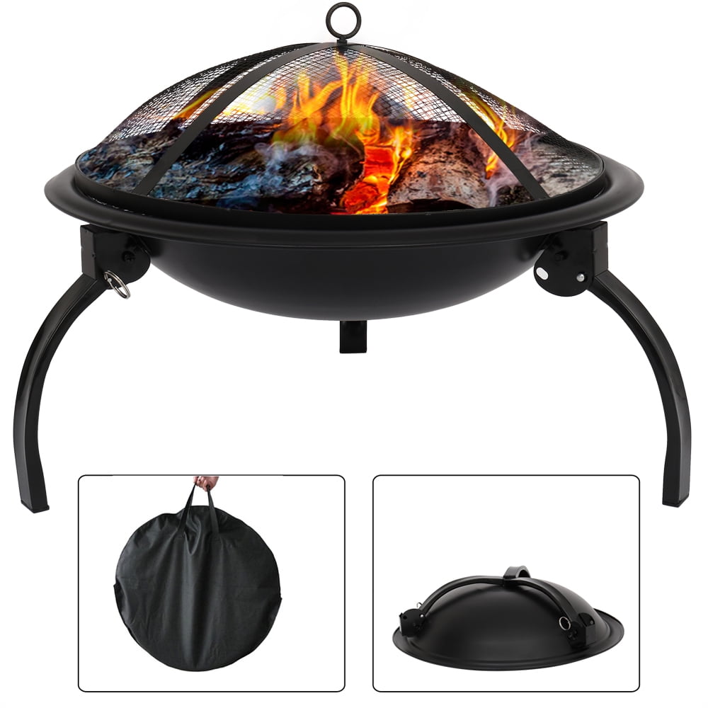 ENYOPRO Outdoor Fire Pit, 21" Fire Pit Grill with Mesh Cover, Charcoal ...