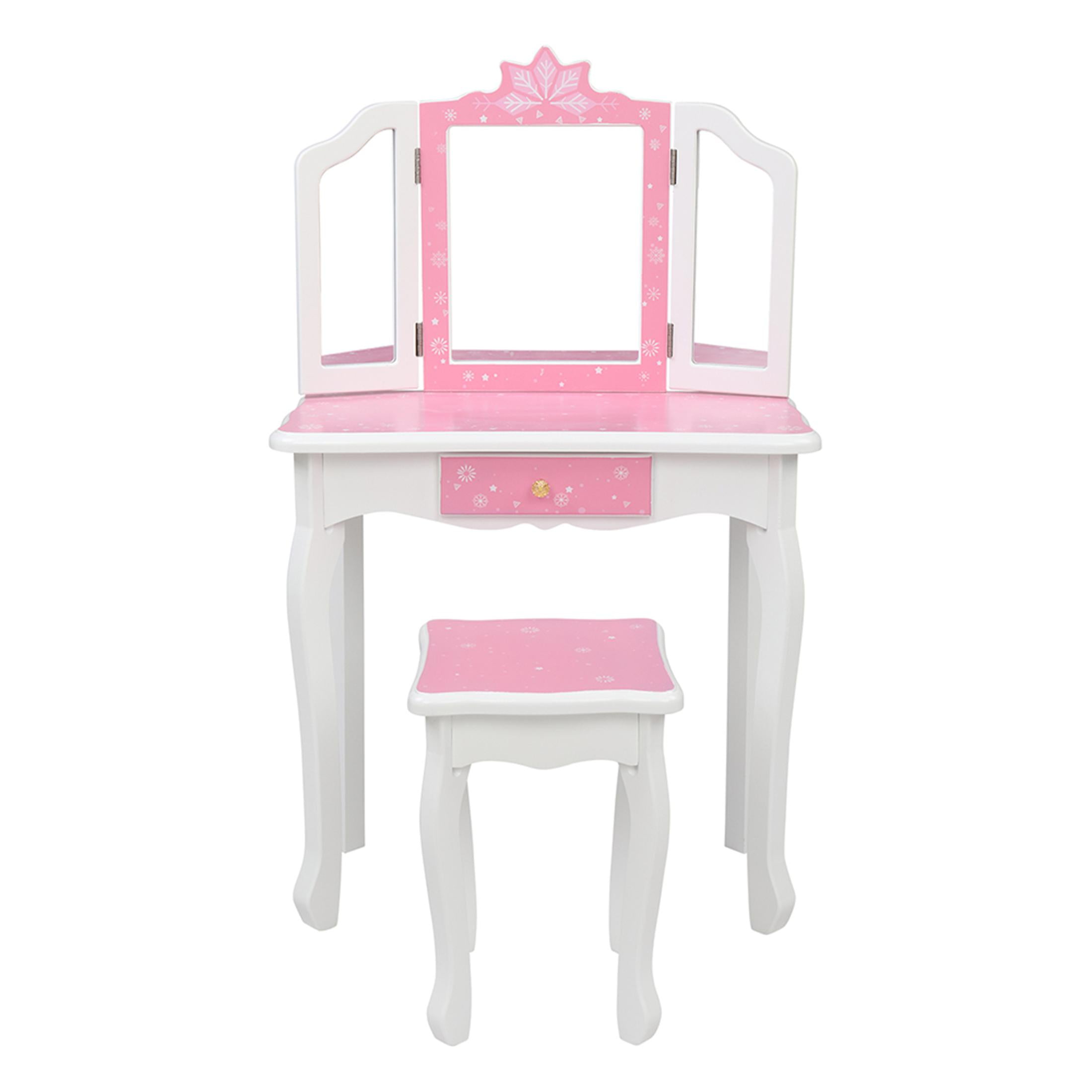 SESSLIFE Kids Vanity Set, Sturdy Wooden Toy Makeup Table & Stool with ...