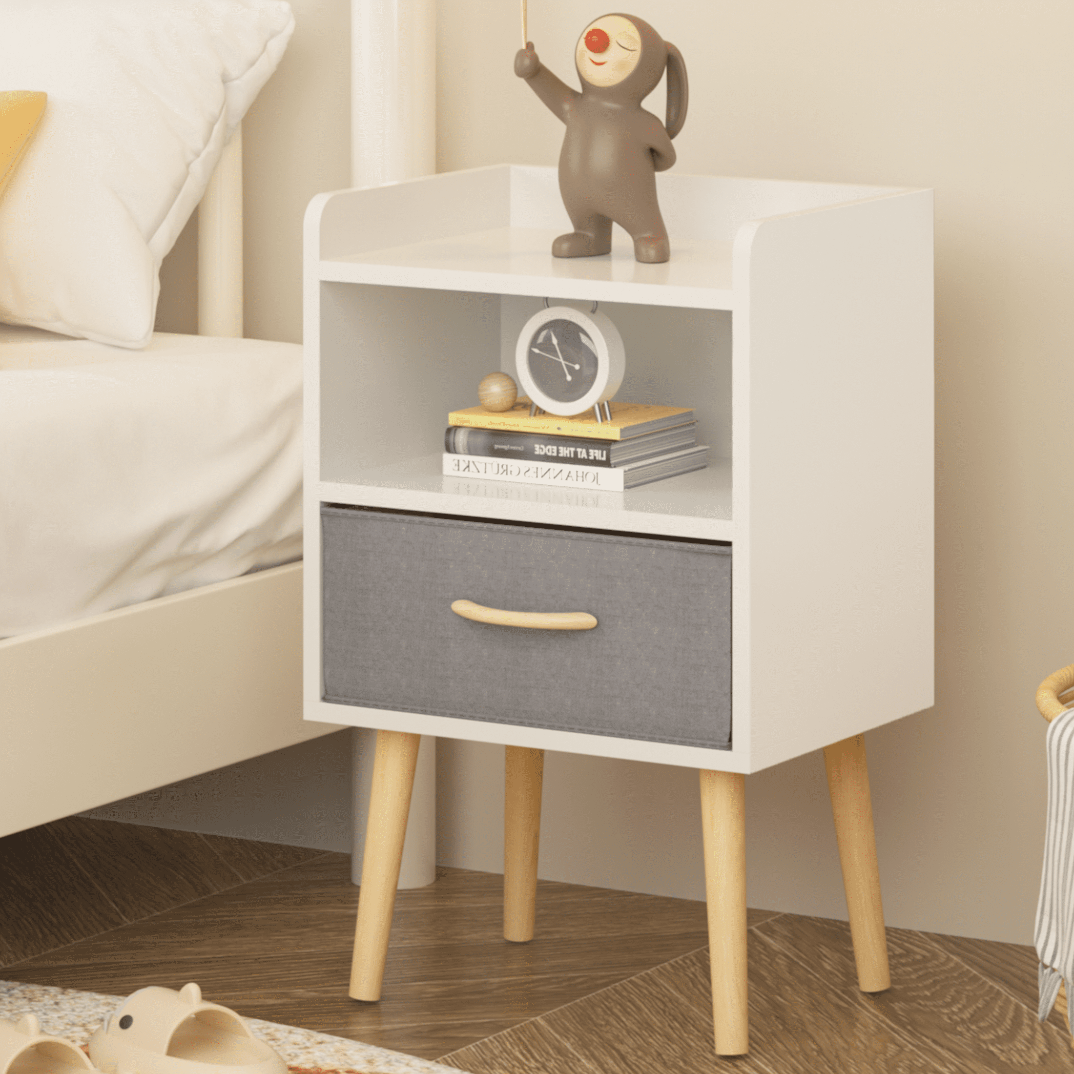 SESSLIFE Set of 2 Nightstand with 2 Drawers, Wood End Table Storage for ...