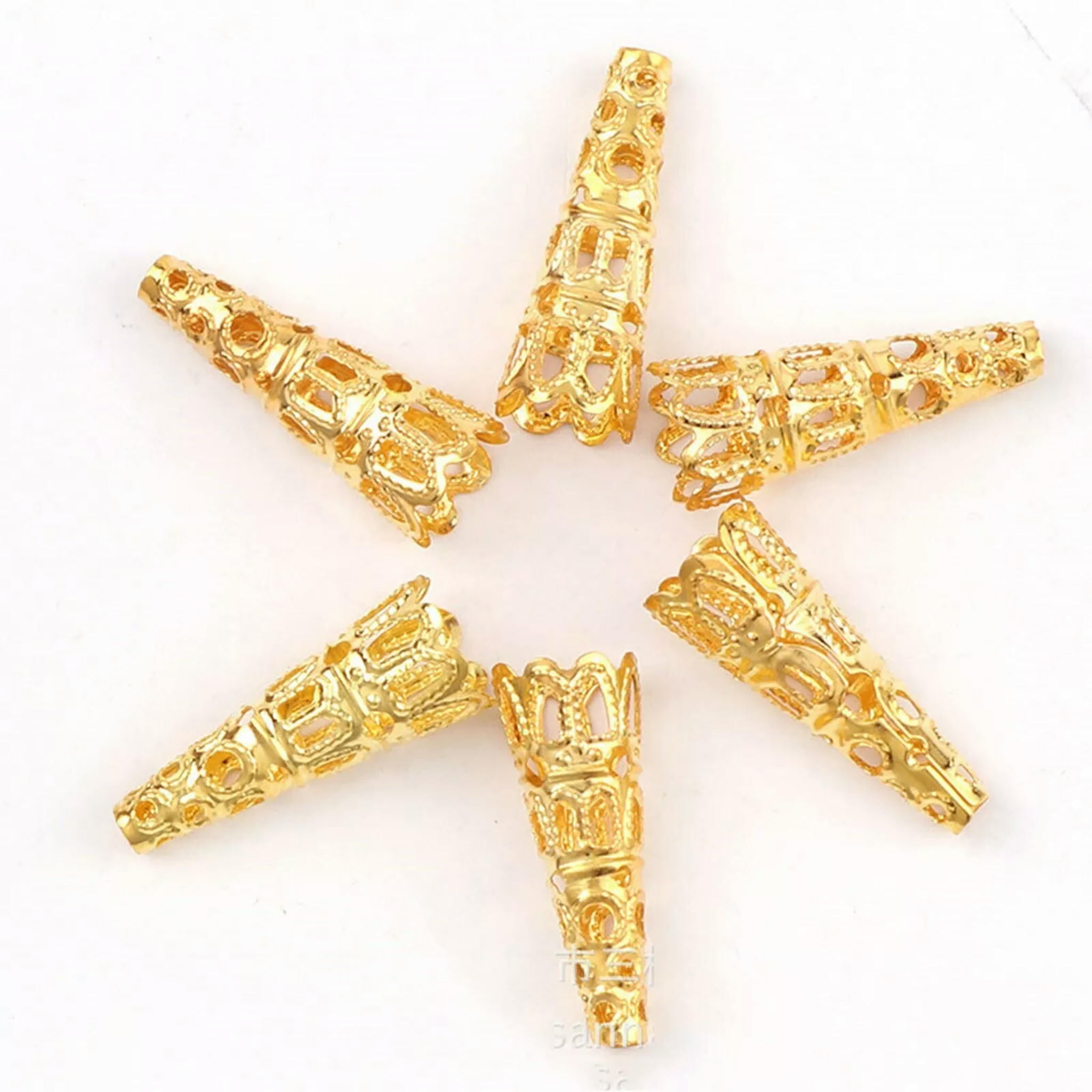 EOEMY 100 Golden Filigree Flower Cone Shape End Beads Cap 22mm Jewelry ...