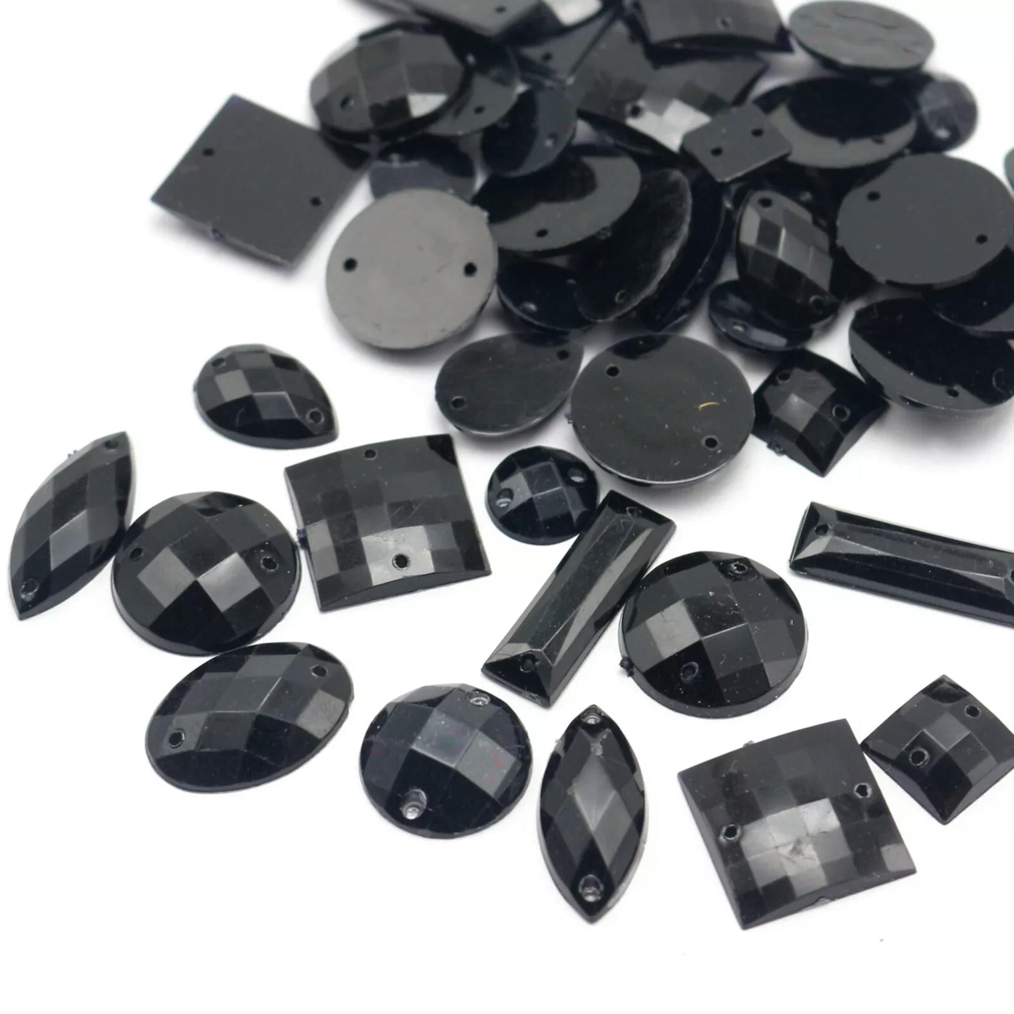 EOEMY 100 Jet Black Assorted Shape Flatback Acrylic Sewing Rhinestone ...