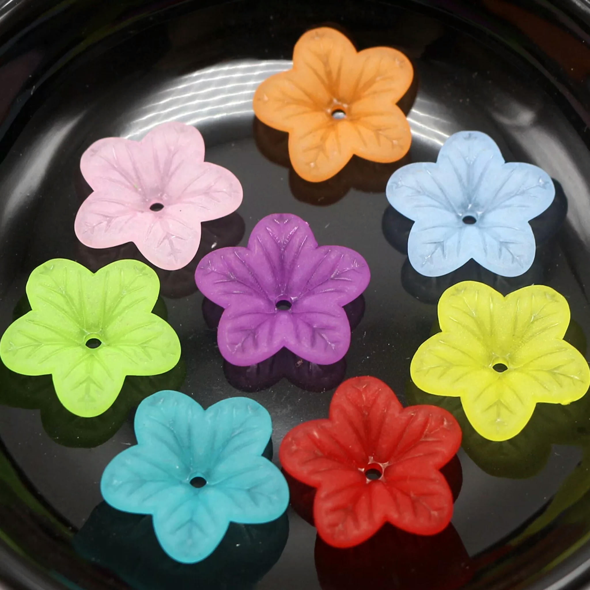 EOEMY 100 Mixed Color Frost Acrylic Star Flower Bead Cap 21mm Cones ...