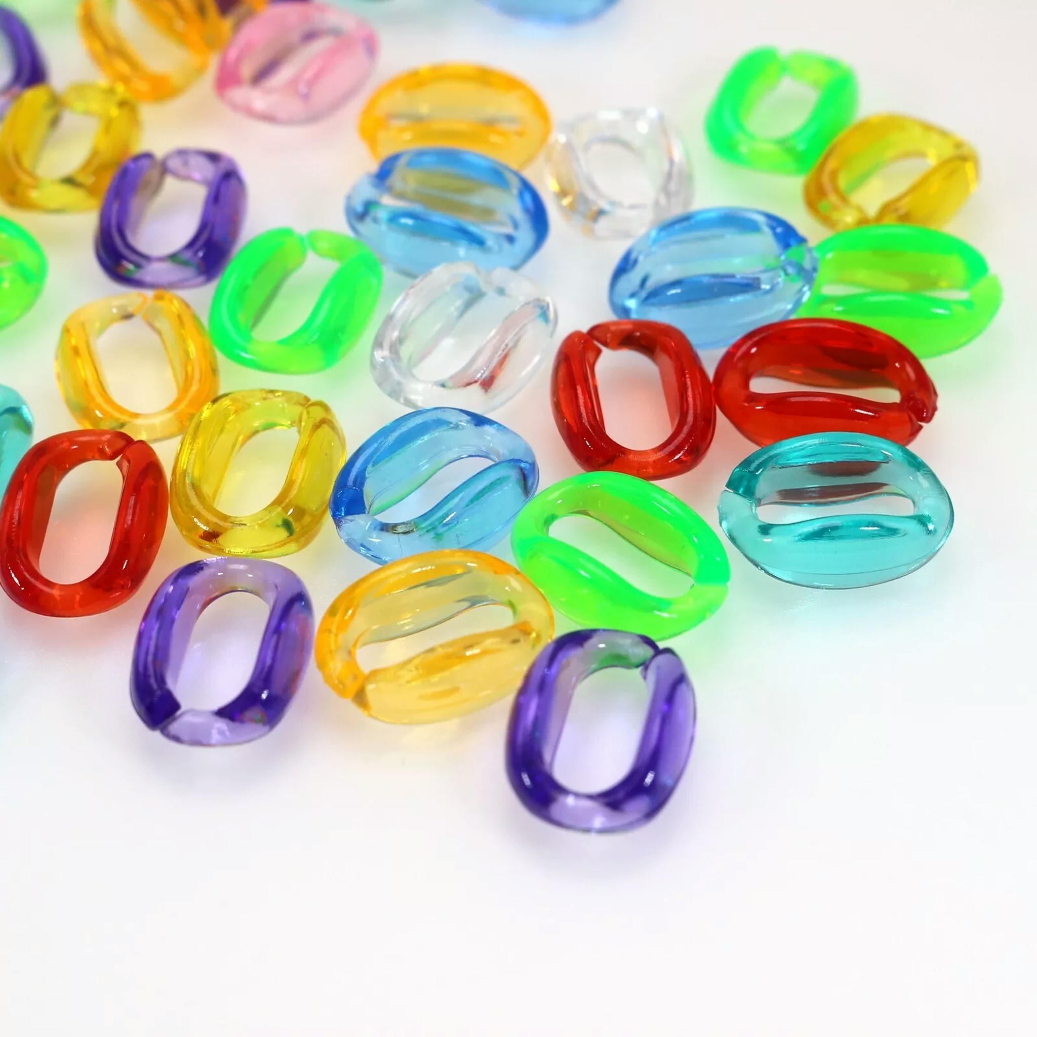 EOEMY 100 Mixed Transparent Color Acrylic Oval Linking Rings Open Chain ...
