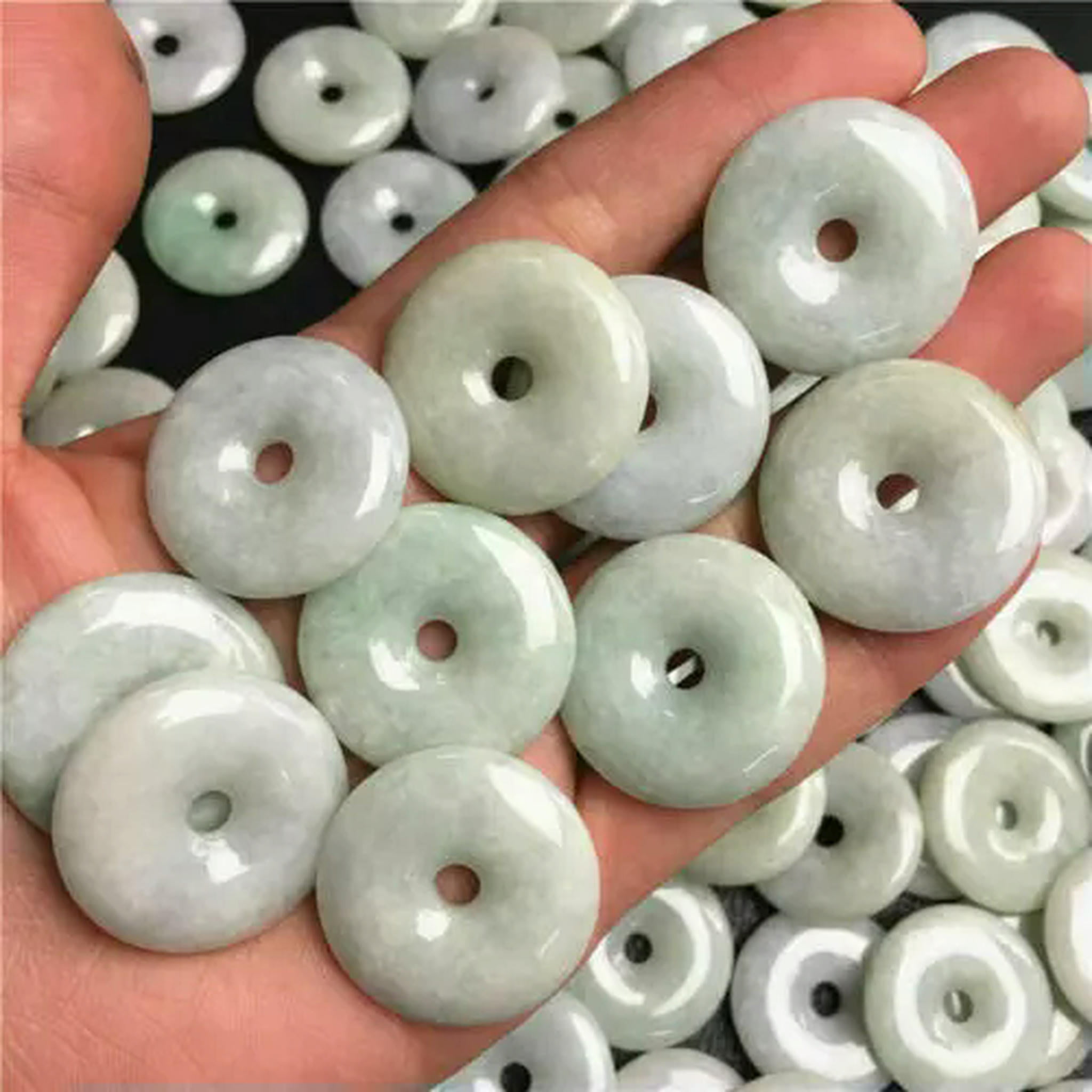 EOEMY 100%Natural Grade A Jade Donut Disc Pendant Natural Burma Green ...