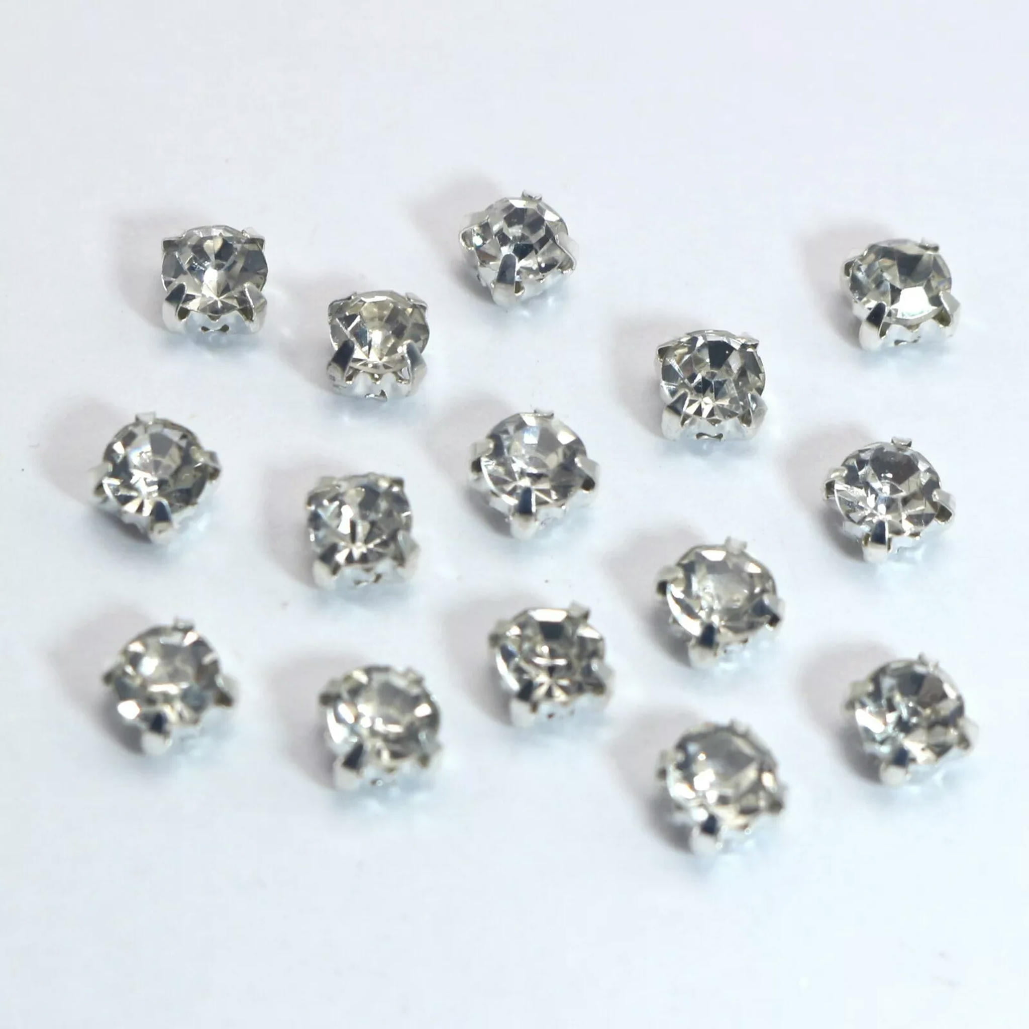EOEMY 100 Silver Clear Crystal Glass Rhinestones Rose Montees 6mm Sew ...