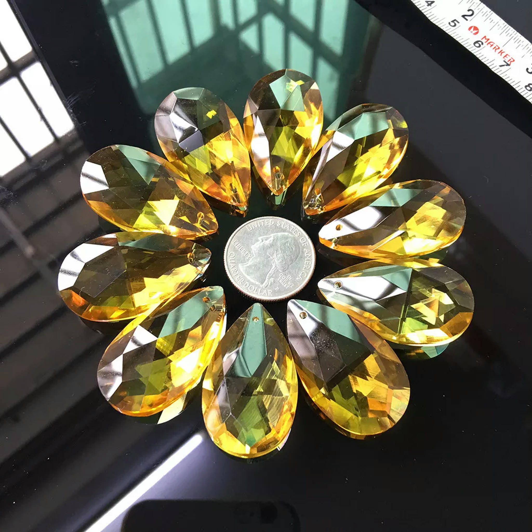 EOEMY 10Pc Yellow Tear Drop Faceted Glass Crystal Chandelier Prisms ...