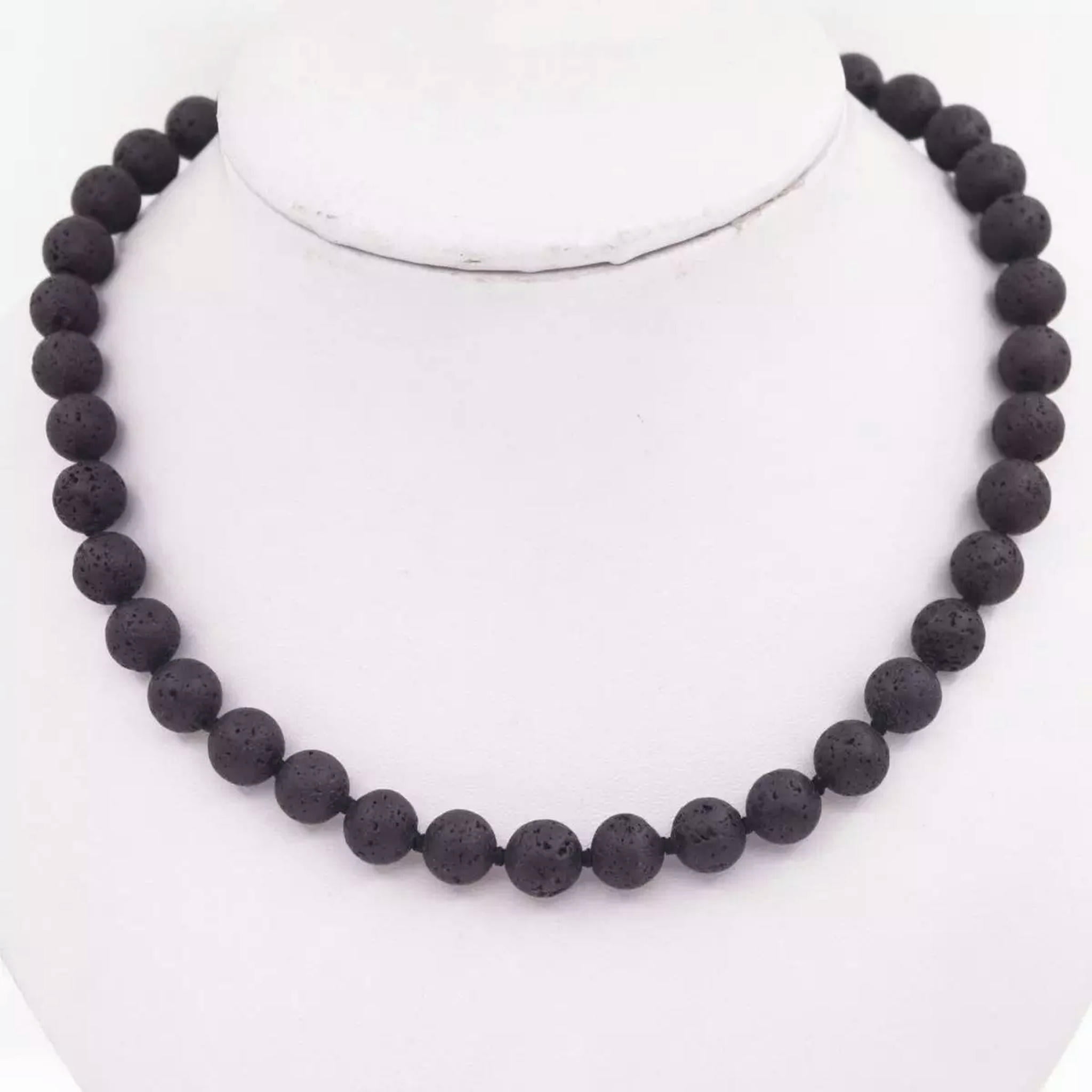 EOEMY 10mm 18" Round Natural Black Volcano Lava Stone Beads Necklace ...