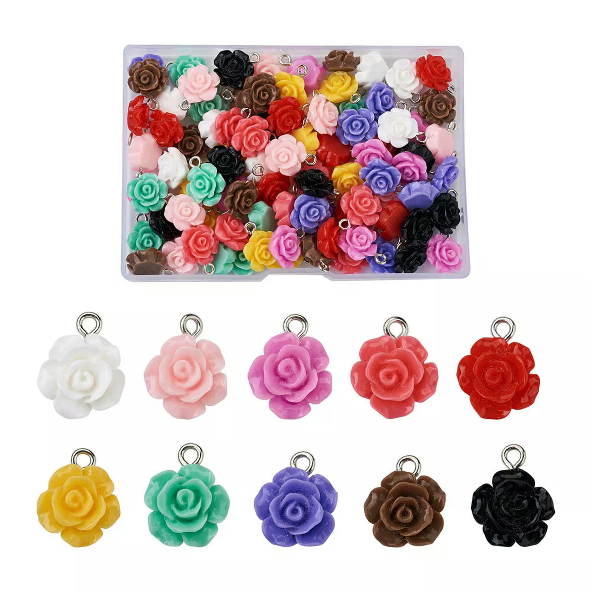 EOEMY 110Pc Rose Flower Opaque Resin Pendants Cute Dangle Dangle Hang ...