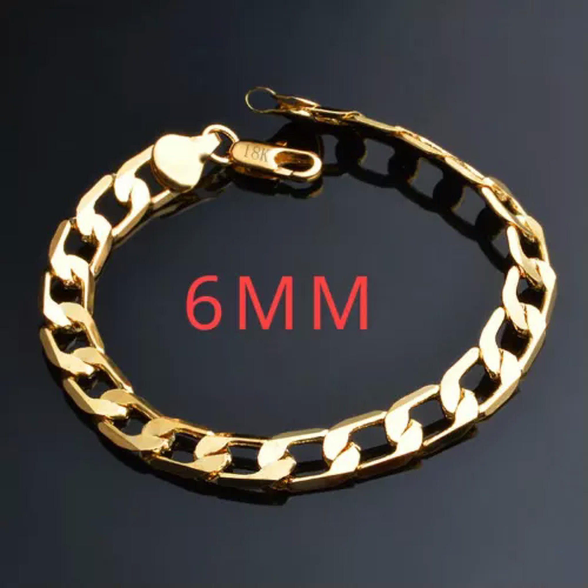 EOEMY 18K Gold Plated 6mm 20Cm Chain 925 Sterling Silver Bracelet For ...