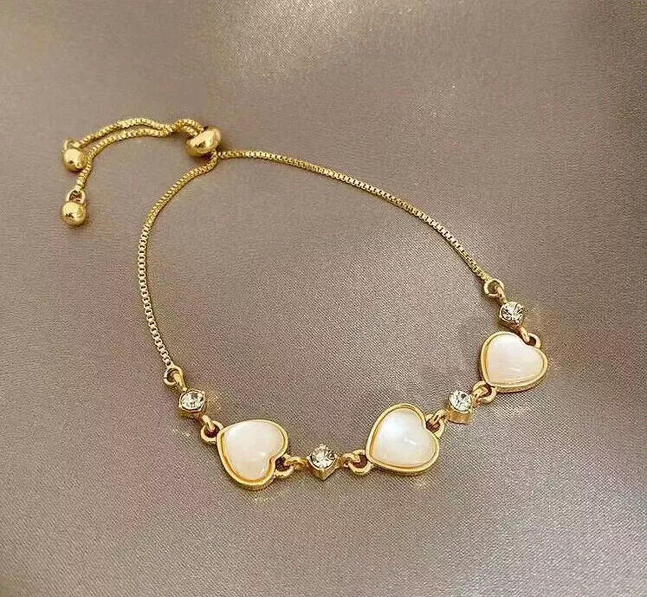 EOEMY 18K Gold Plated White Heart Love Opal Crystal Slide Chain ...