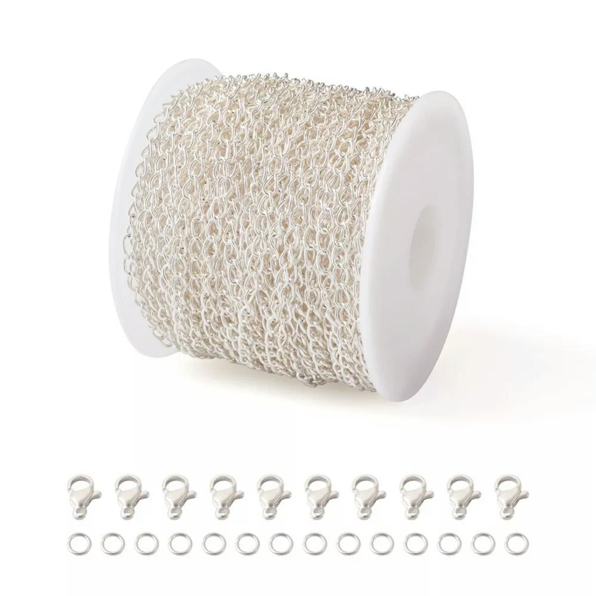 EOEMY 1Bag Silver Curb Chains Clasps Jump Rings Diy Chain Bracelet ...