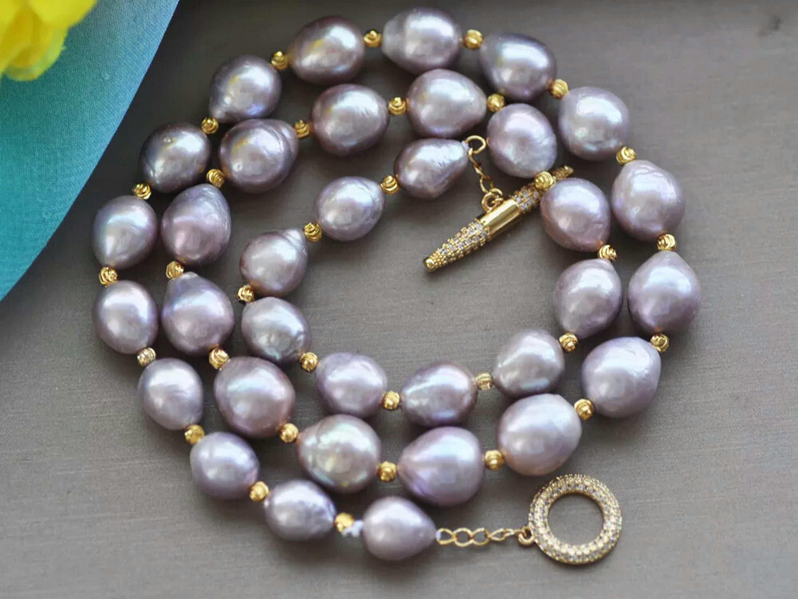 EOEMY 20" 12mm Almost Round Lavender Edison Keshi Pearl Necklace Cz ...