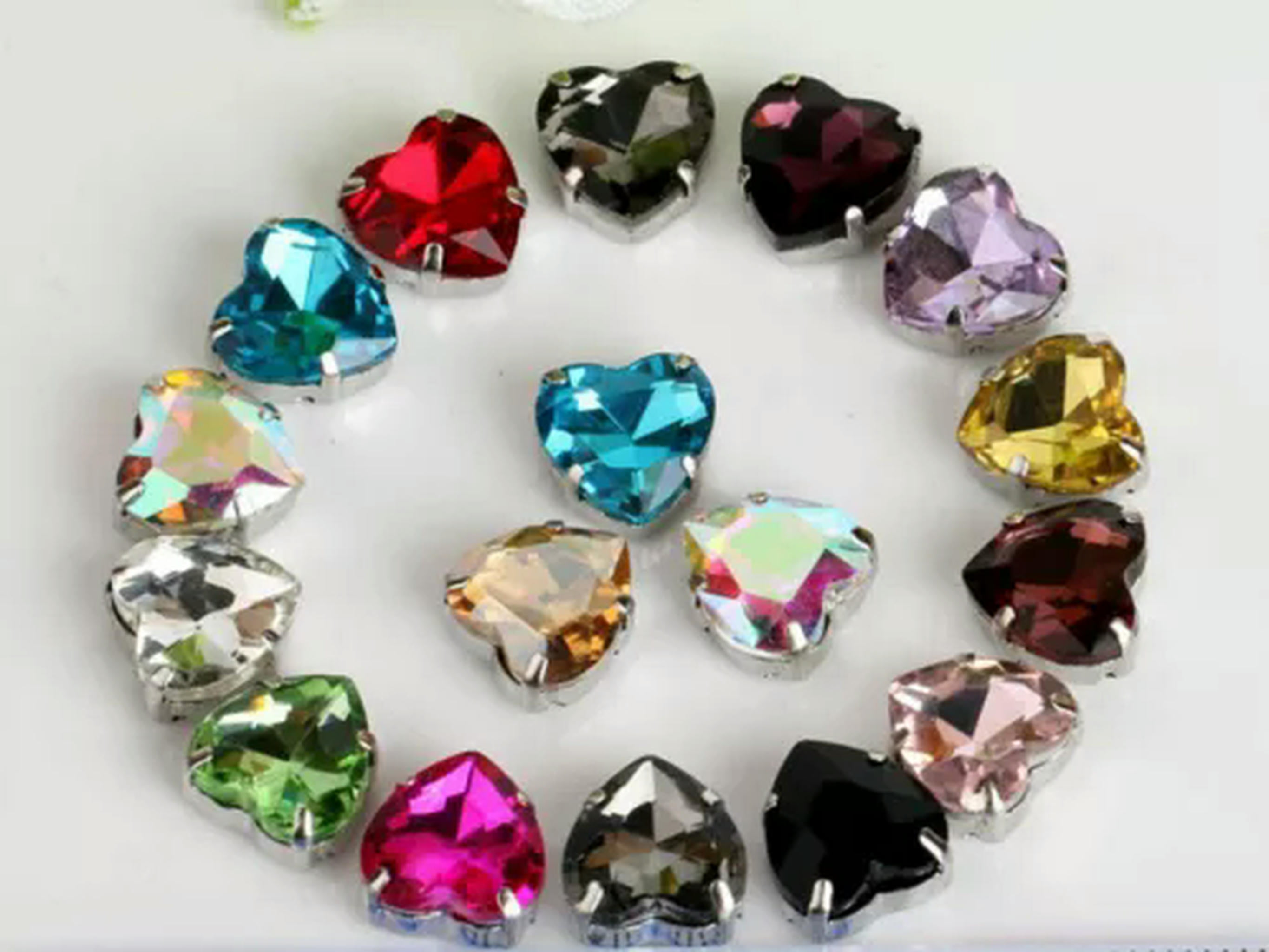 EOEMY 20 Crystal Glass Heart Rhinestones Rose Montees 10X10mm Beads ...