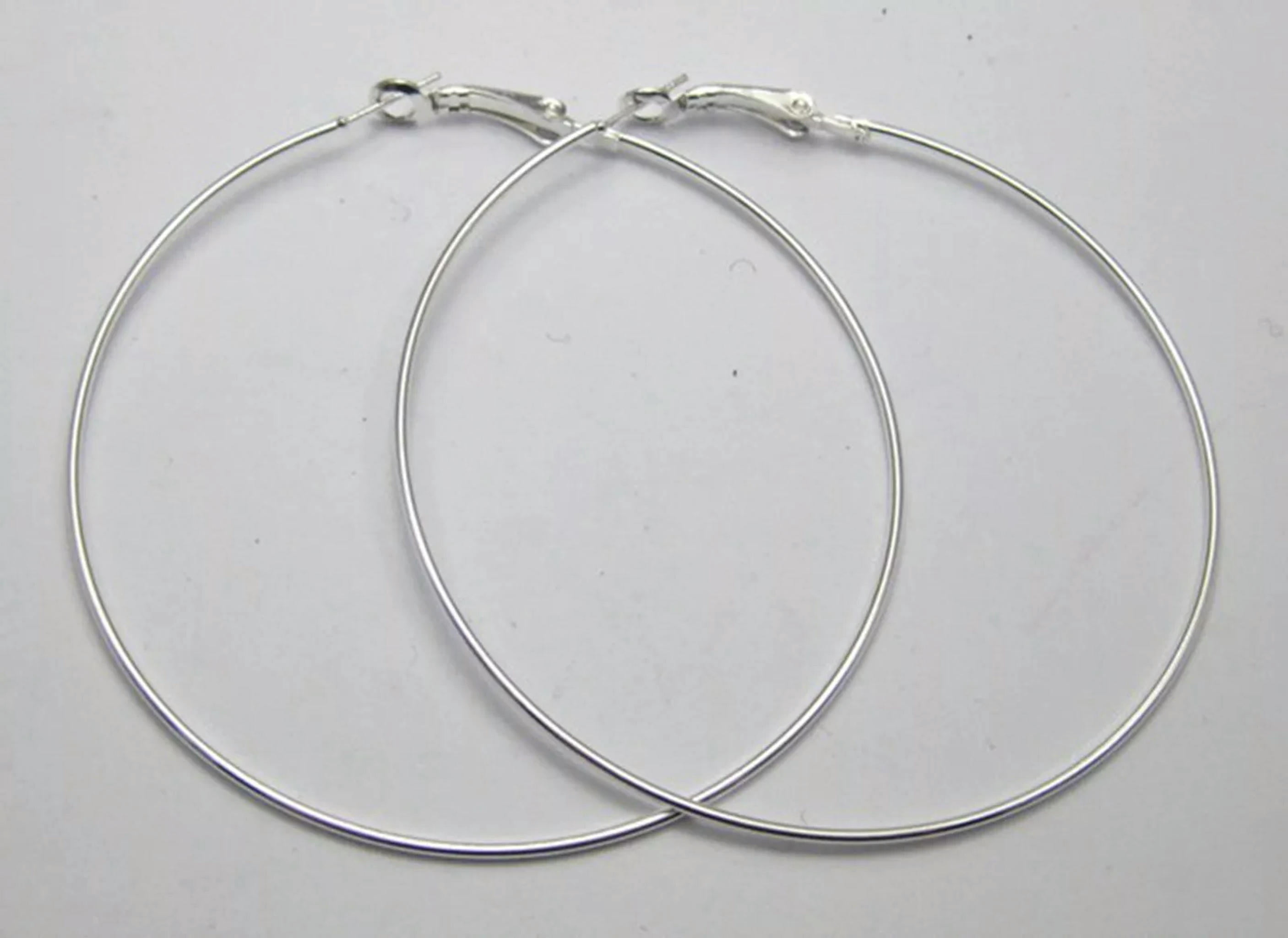 EOEMY 20 Silver Plated Large Round Hoop Earring Hook 70mm(2.8") Earring ...